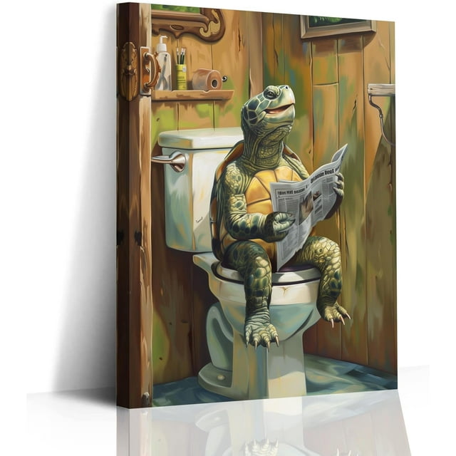 AatoeaX Funny Whimsical Sea Turtle Reading Newspaper on Toilet Wall Art ...