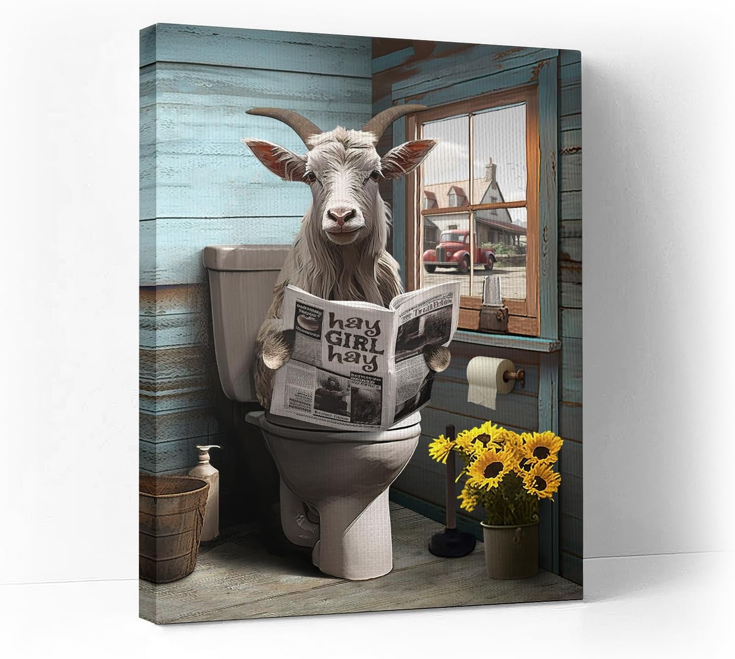 AatoeaX Goat Canvas Wall Art Goat Bathroom Wall Decor Farmhouse Animal ...