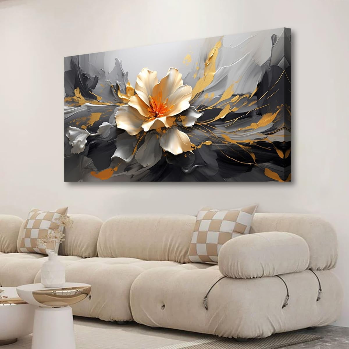 AatoeaX Golden Lotus Pictures Canvas Wall Art for Living room Office ...