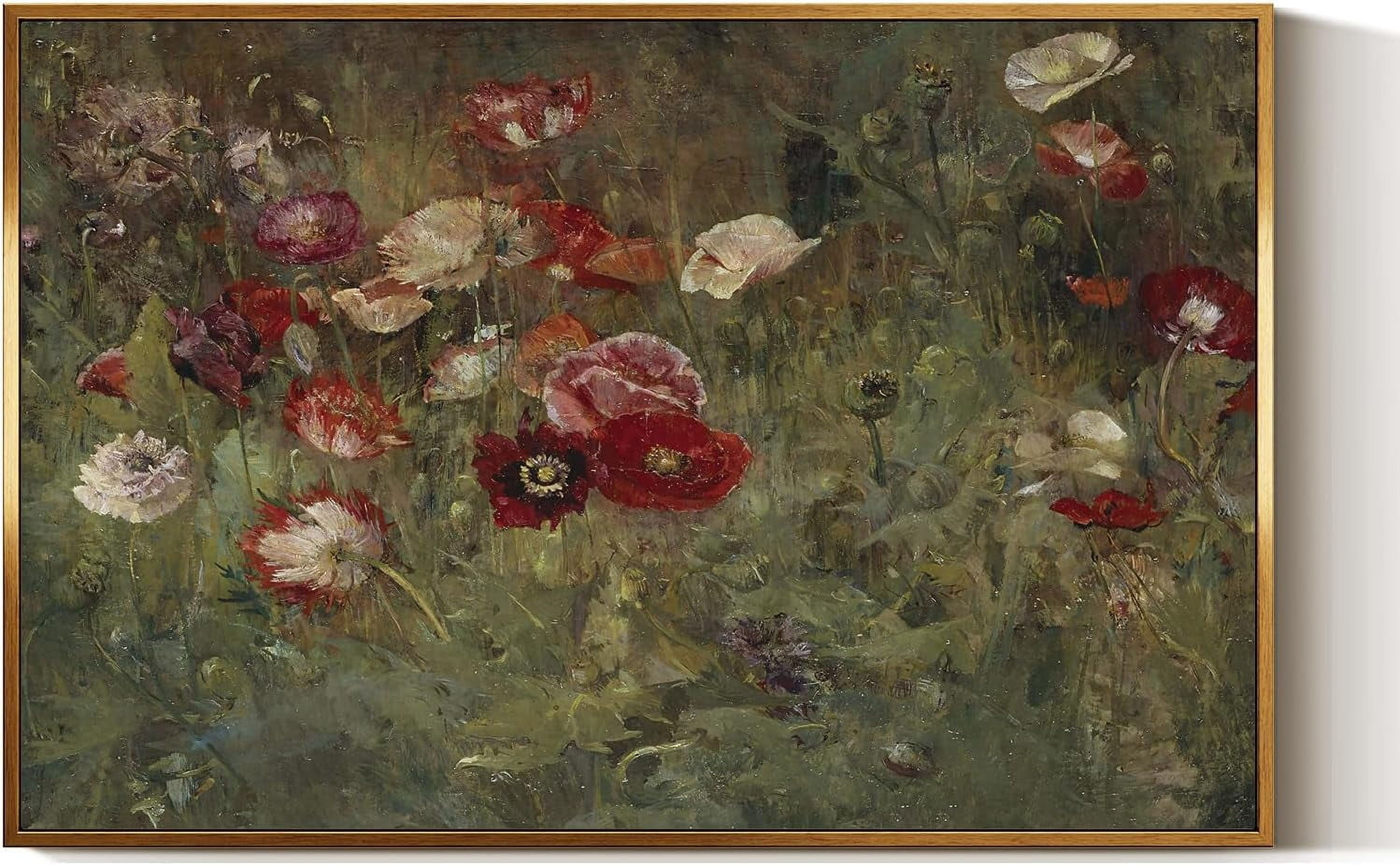 AatoeaX Golden Vintage Canvas Wall Art A Bed Of Poppies Red Flower ...