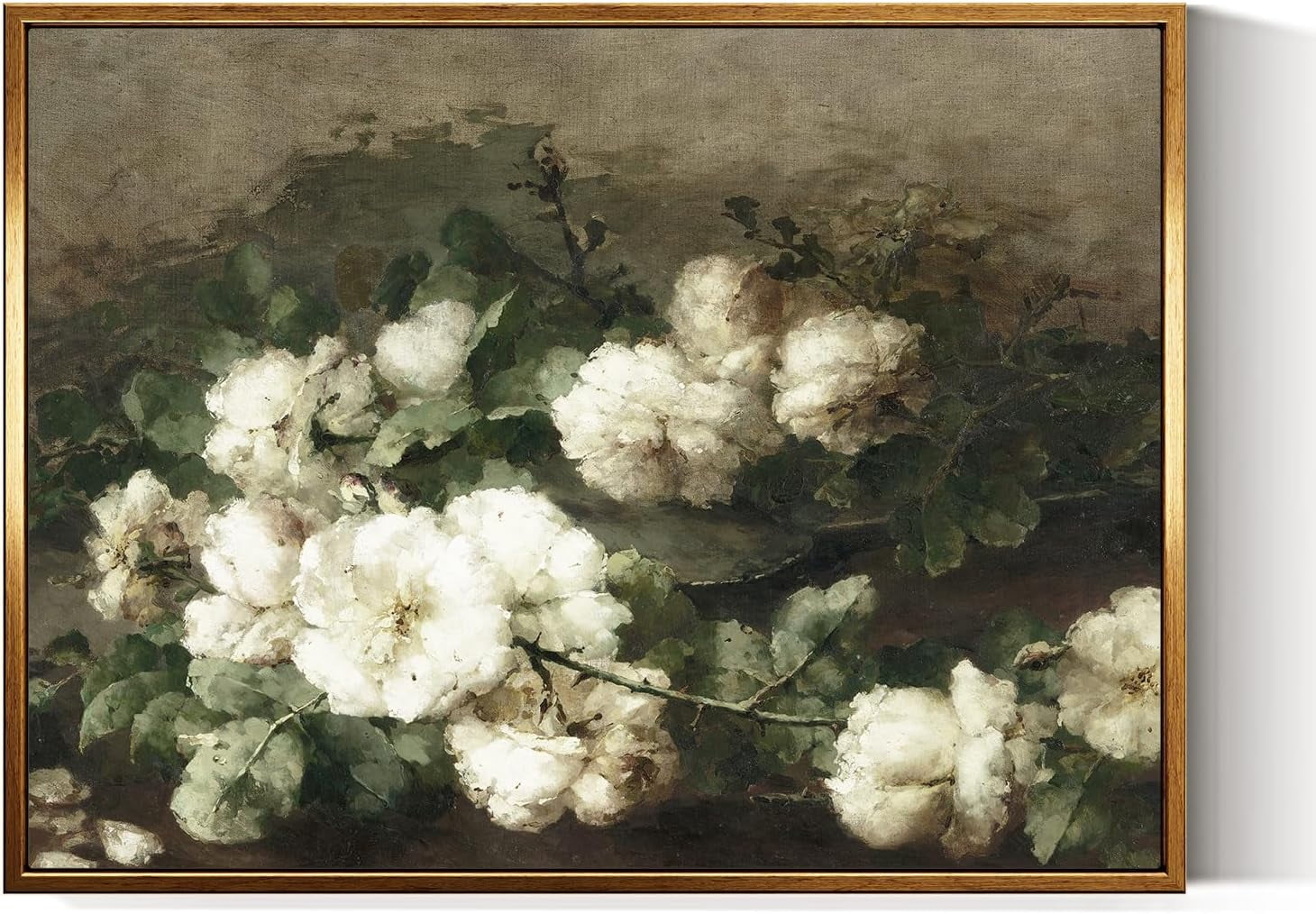 AatoeaX Golden Vintage Canvas Wall Art Still Life White Roses On Guitar ...