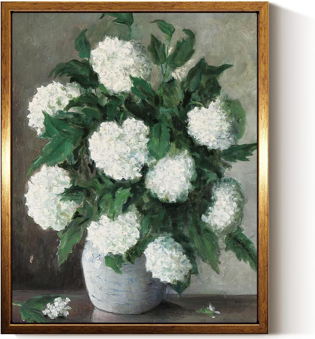 AatoeaX Golden Vintage Canvas Wall Art Still Life With White Hydrangeas ...