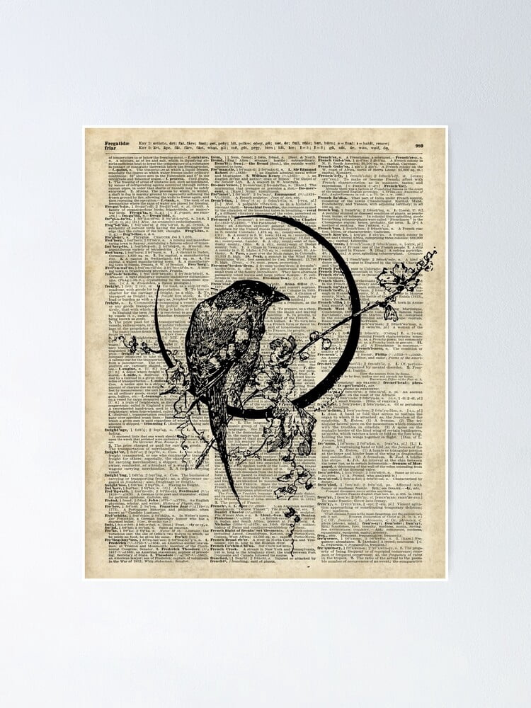 AatoeaX Goth Raven Pen&Ink Illustration,Vintage Dictionary Art Poster ...