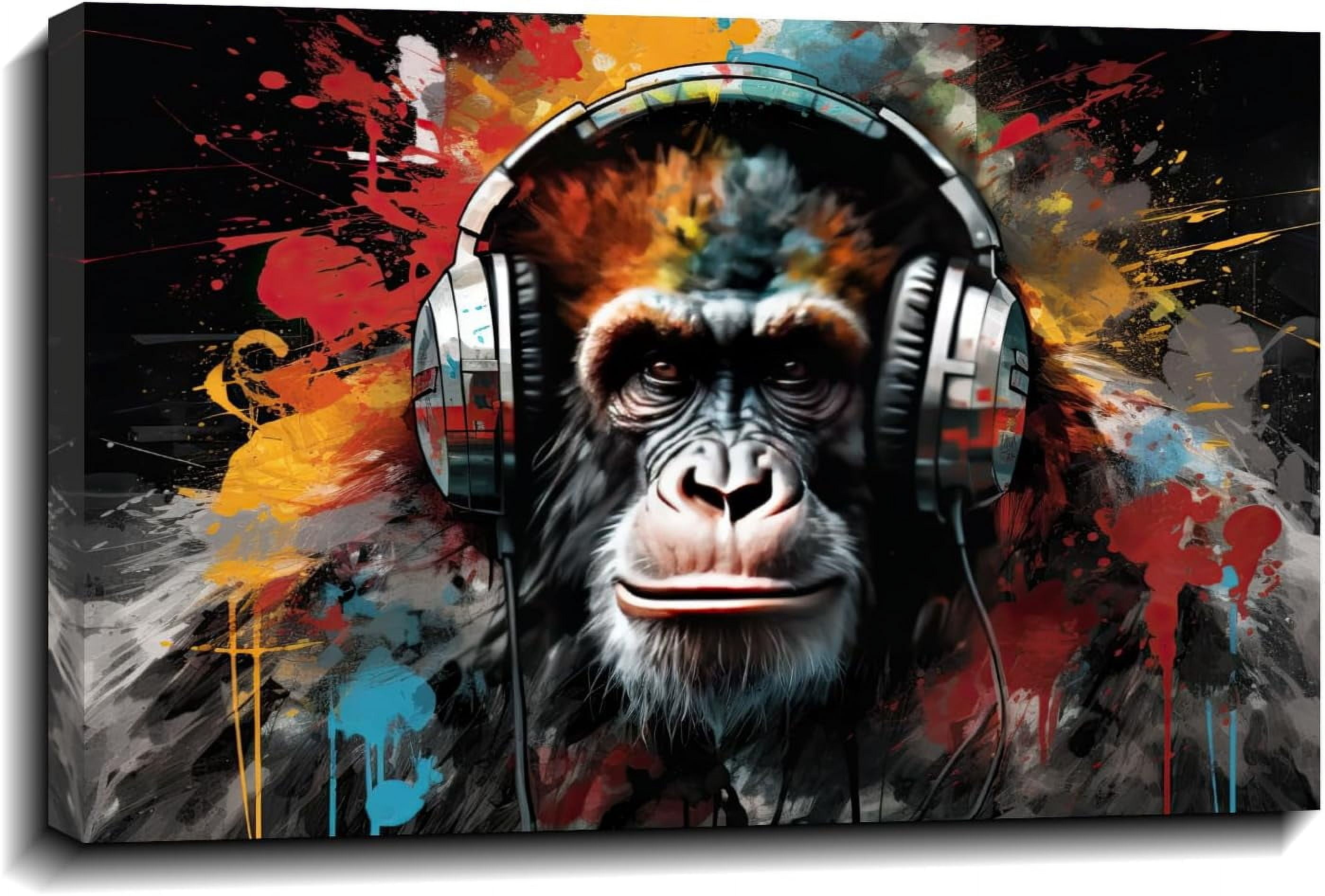AatoeaX Graffiti Monkey Canvas Wall Art Colorful DJ Chimp Pictures ...