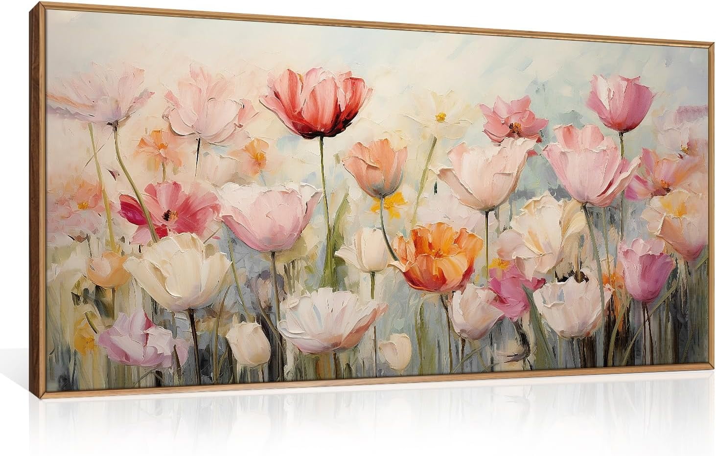 AatoeaX Hand-Painted Nature Wildflowers Wall Art Pink Floral Canvas Oil ...