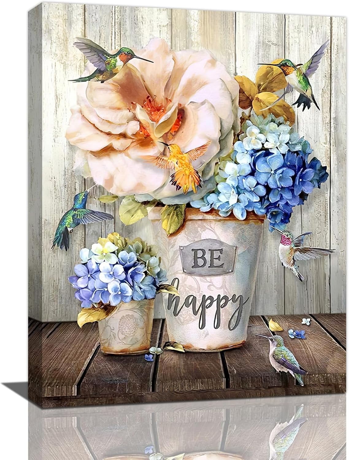 AatoeaX Be Happy Wall Art Hummingbird Flower Decor Floral Canvas ...