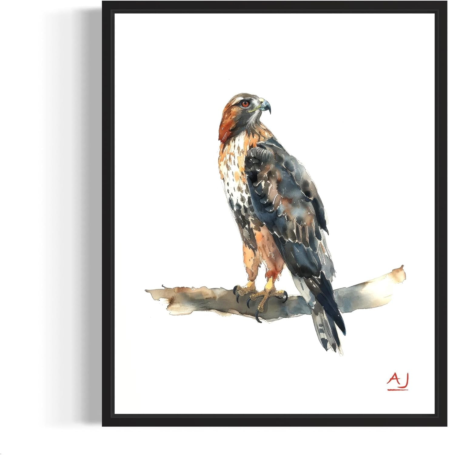 AatoeaX Hawk Art Print Poster, Bird Watercolor Painting, Nature Animal ...