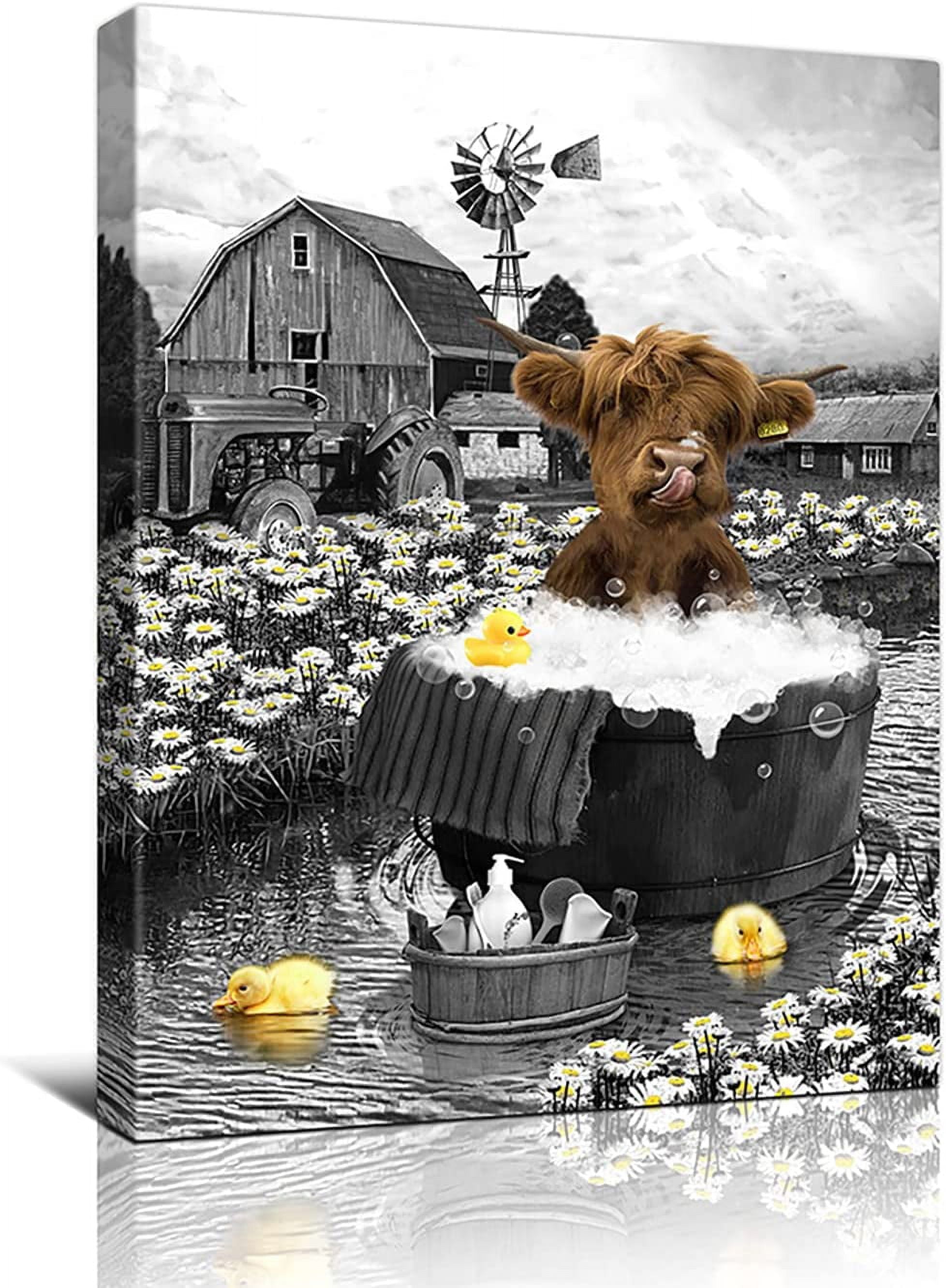 AatoeaX Highland Cow Bathroom Decor Funny Bathroom Farm Cow Canvas ...