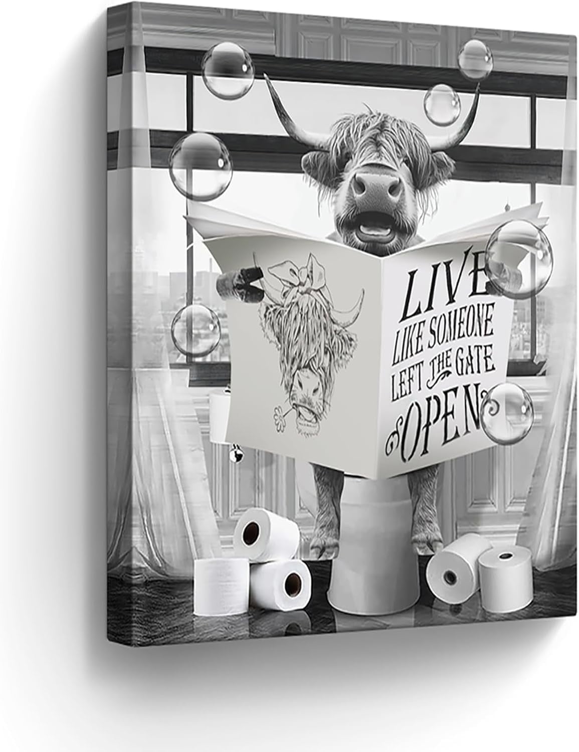 AatoeaX Highland Cow Canvas Wall Art Black and White Pictures Farmhouse ...