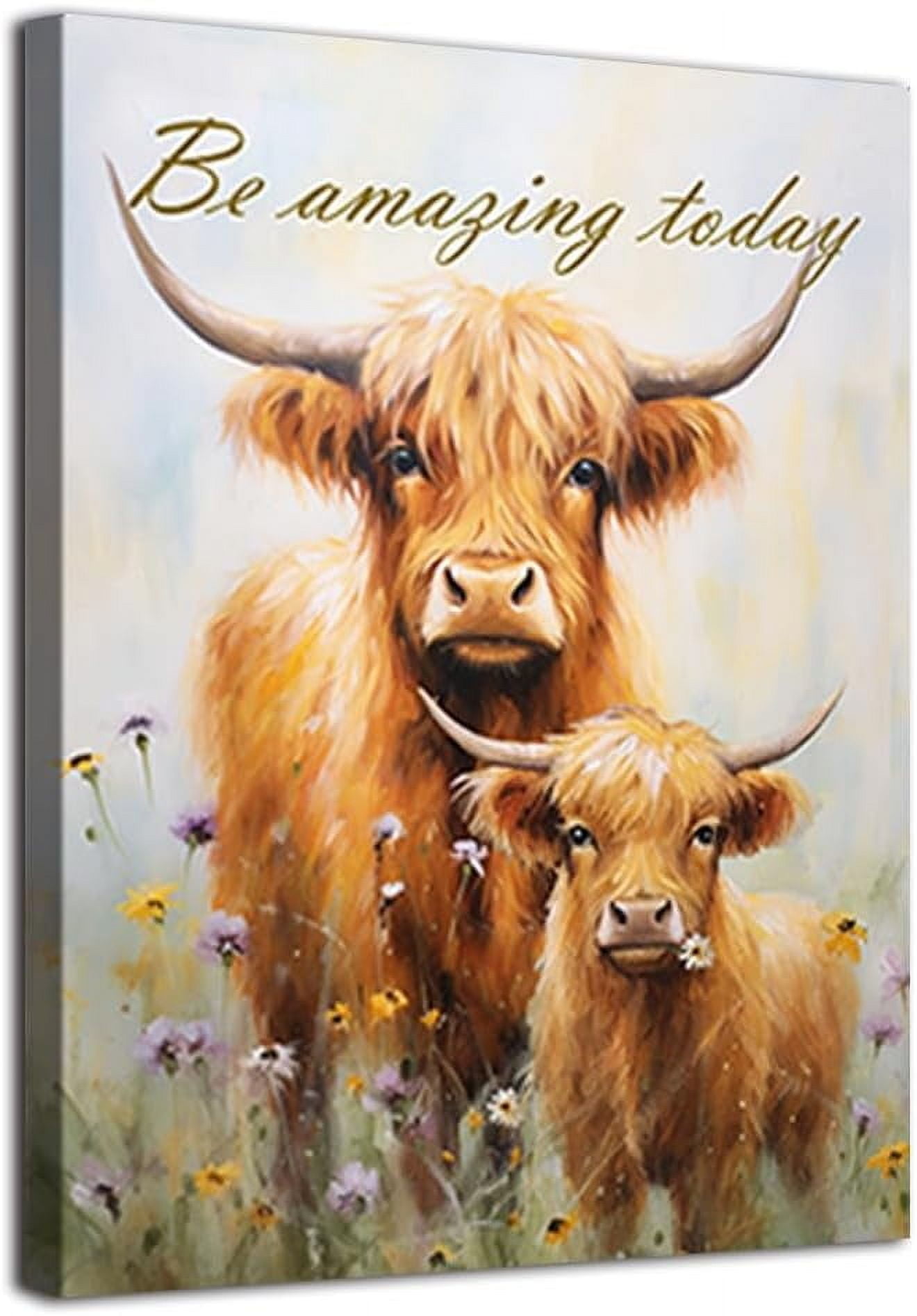 AatoeaX Highland Cow Canvas Wall Art Highland Cow Picture Farmhouse ...