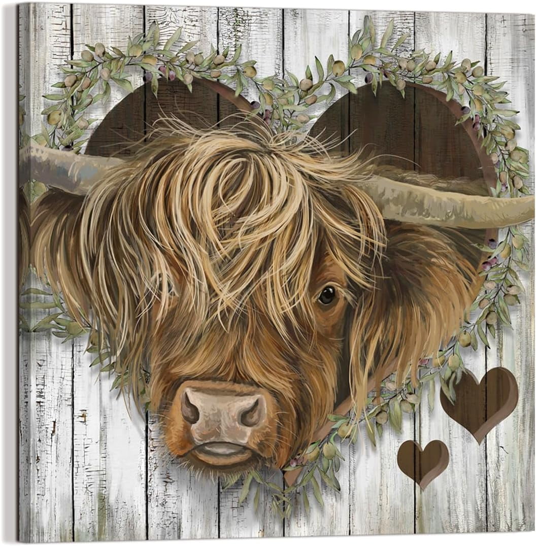 AatoeaX Highland Cow Decor Canvas Print Art Farmhouse Picture Gifts to ...