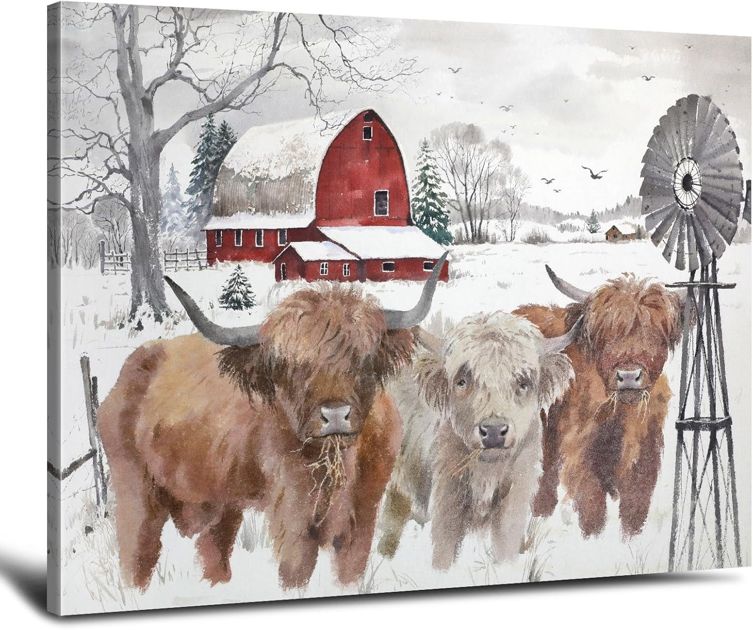 AatoeaX Highland Cow Pictures Christmas Decor: Merry Christmas Wall Art ...