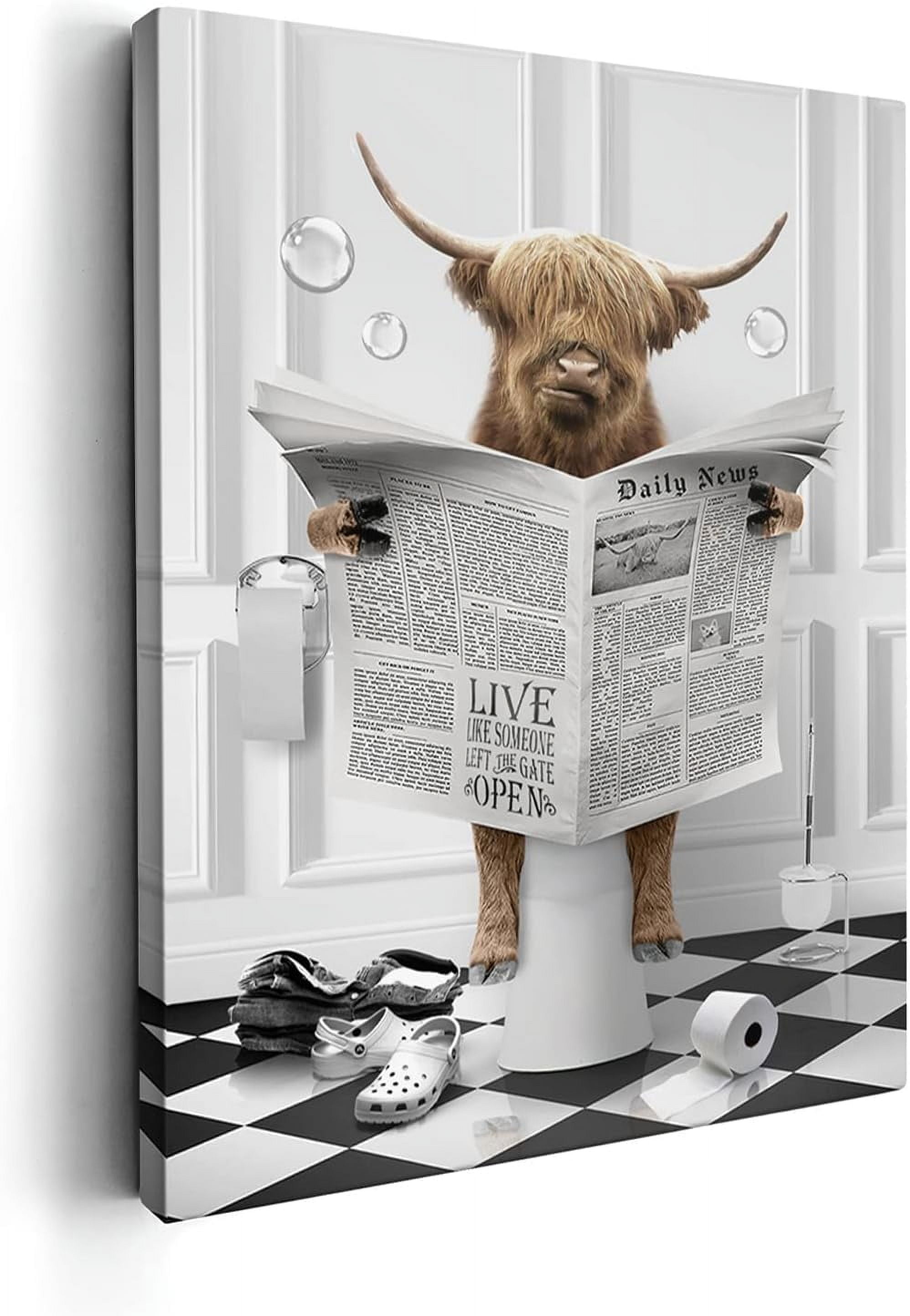 AatoeaX Highland Cow Sitting in Toilet Wall Art Funny Highland Cow ...
