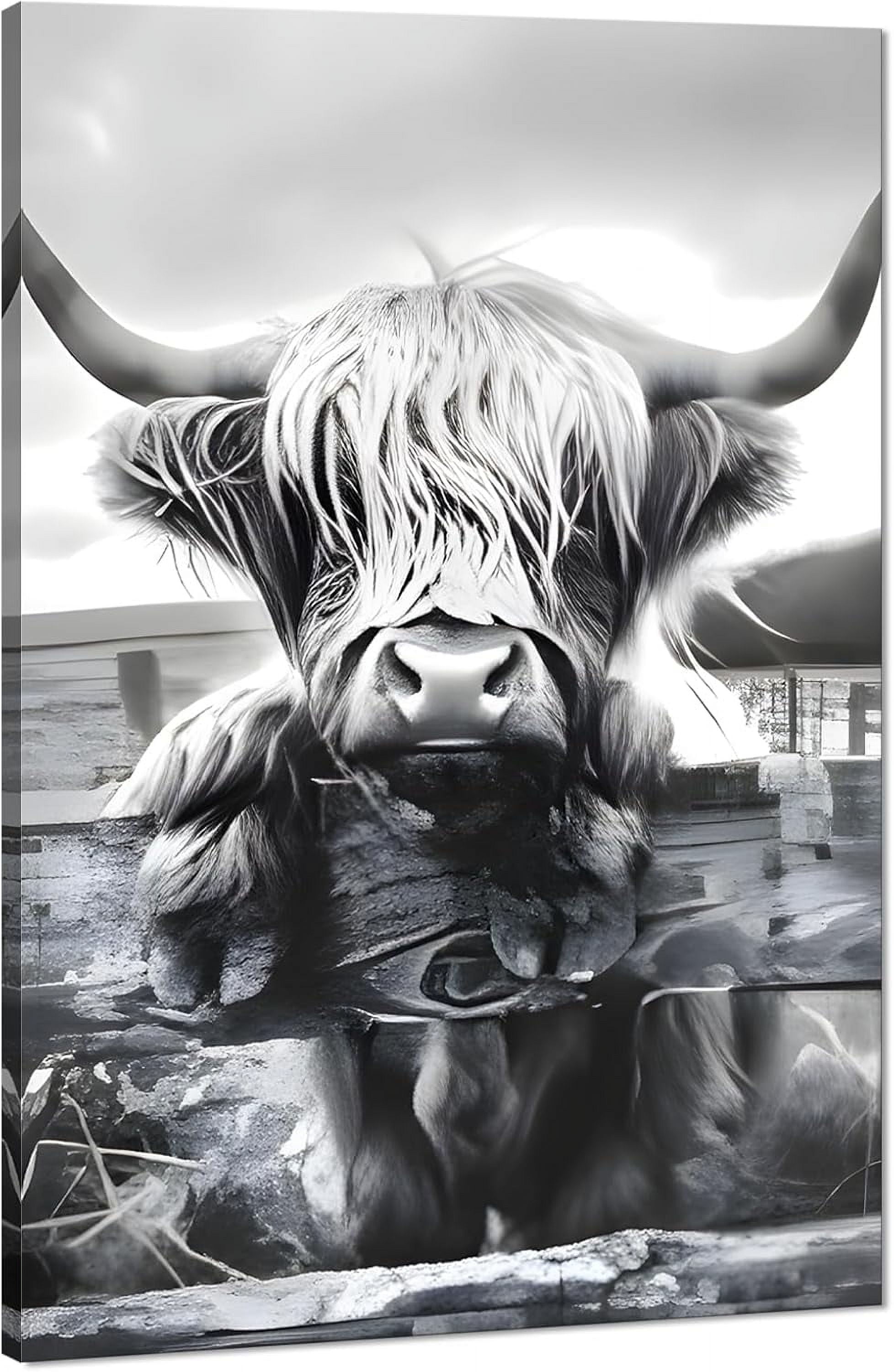 AatoeaX Highland Cow Wall Art Funny Cow Picture Wall Decor Cute Cow ...