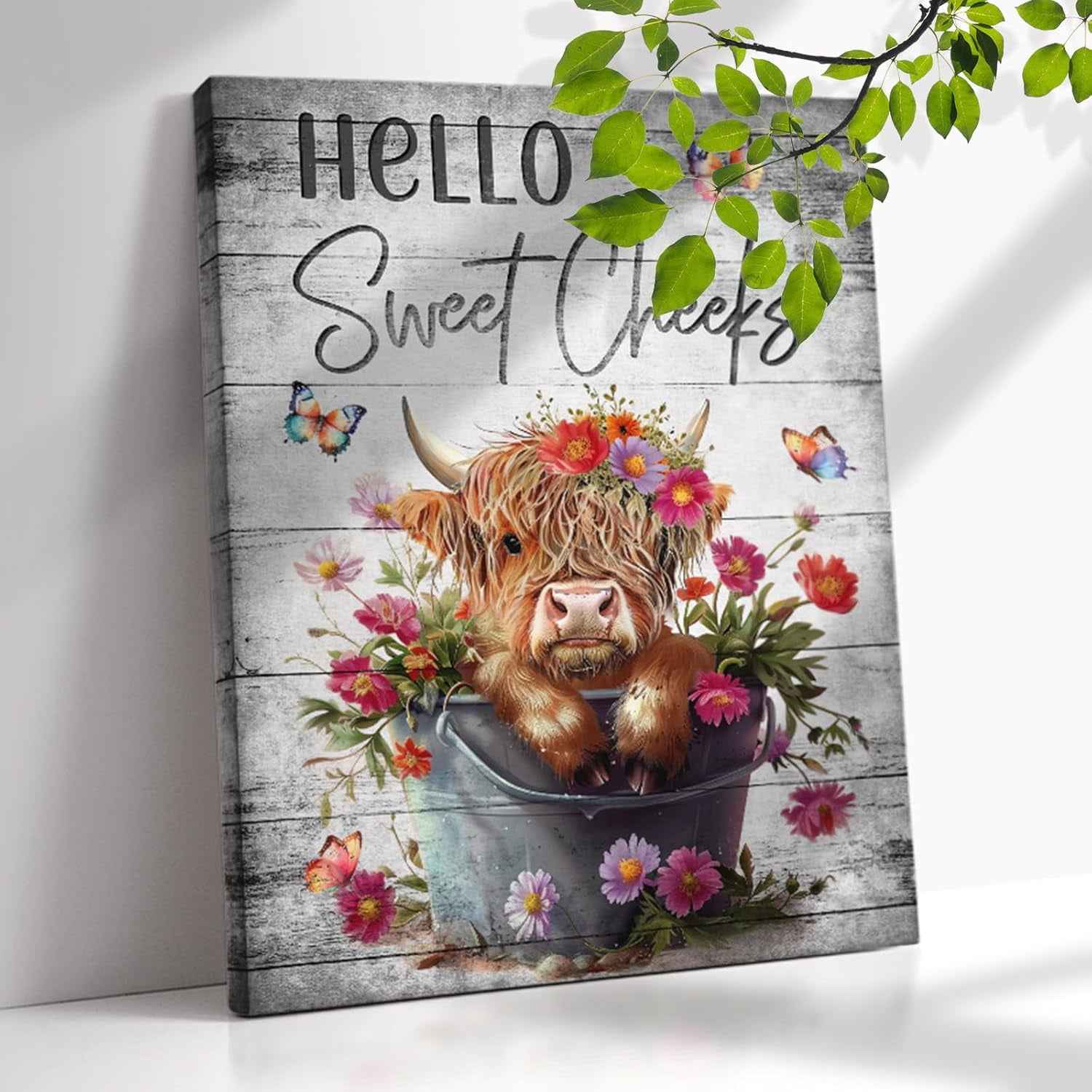 AatoeaX Highland Cow Wall Art Rustic Farmhouse Floral Cow Canvas ...