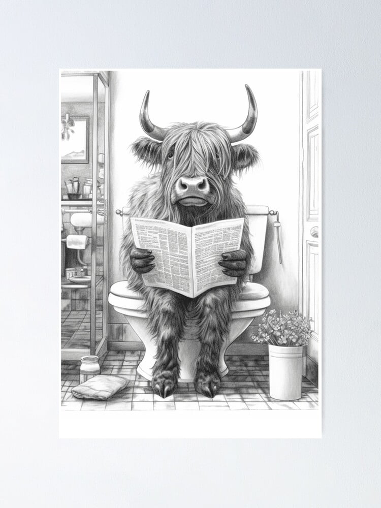 AatoeaX Highland cow sitting on the toilet and reading newspaper ...