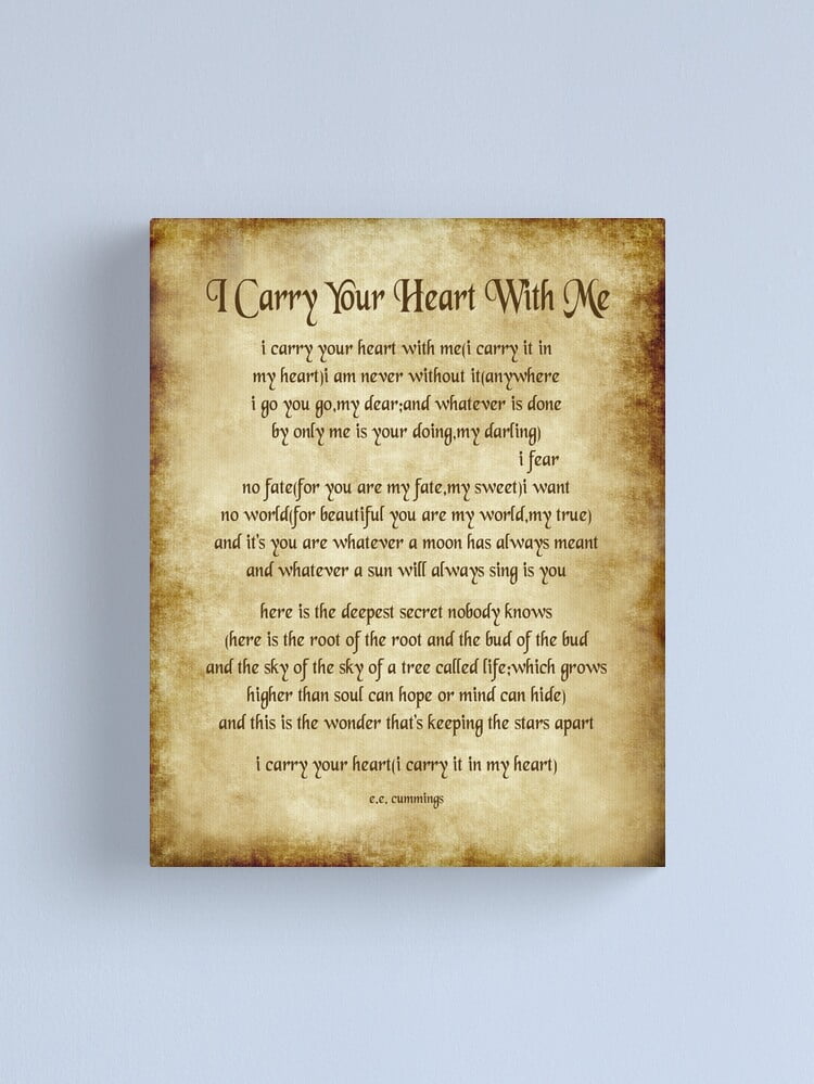 AatoeaX I Carry Your Heart Poem - Antique Parchment Style Canvas Print ...