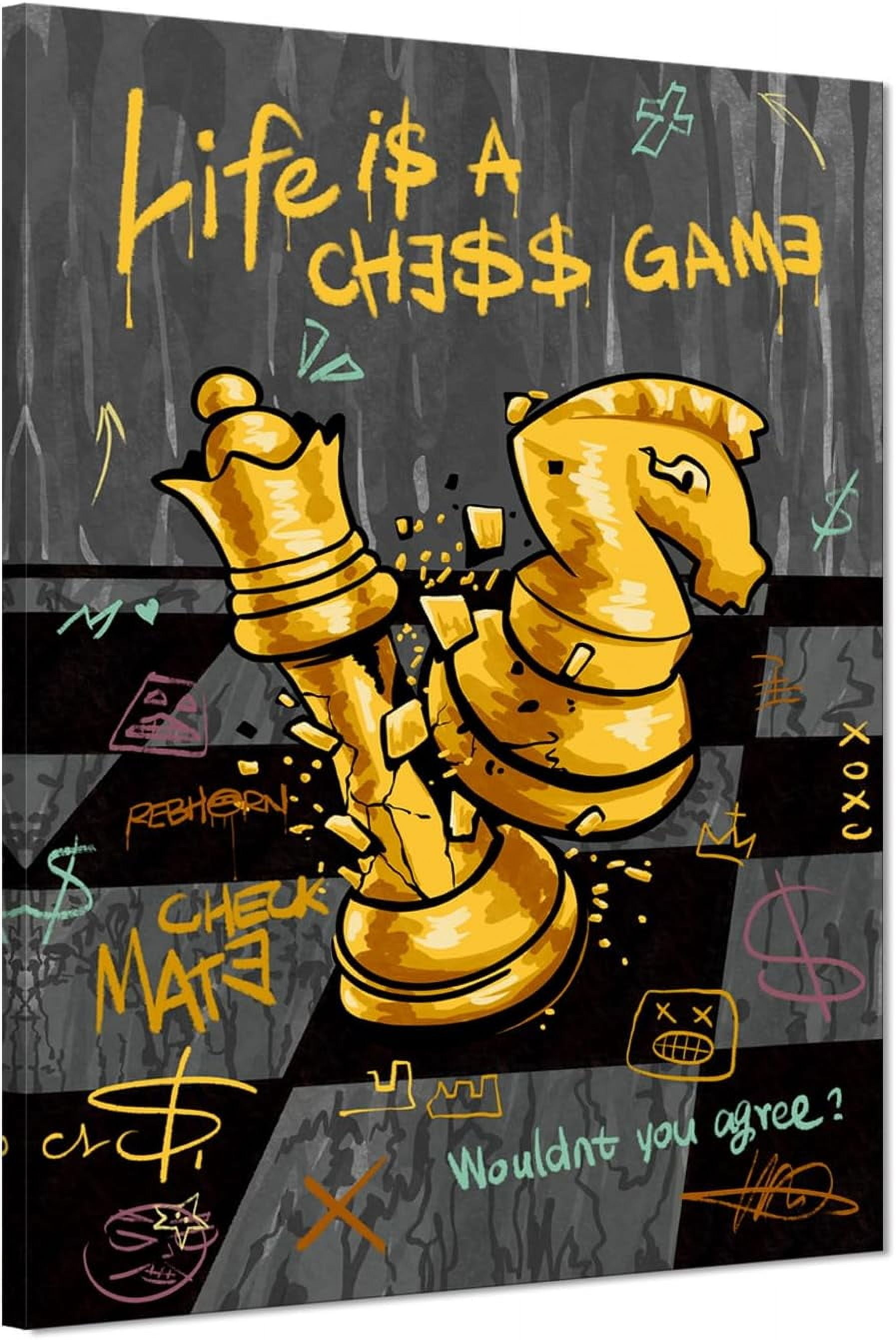 AatoeaX Inspirational Wall Art Black Gold Chess Canvas Painting ...