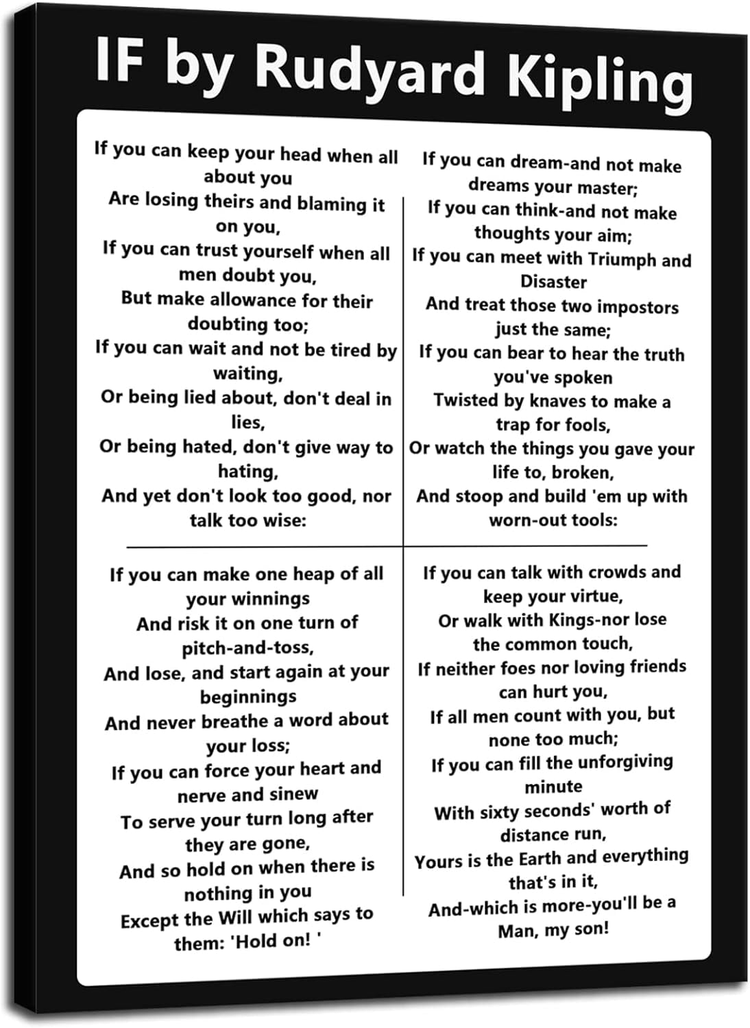 AatoeaX Inspirational Wall Art Rudyard KipIlng Poem Quotes Motivational ...