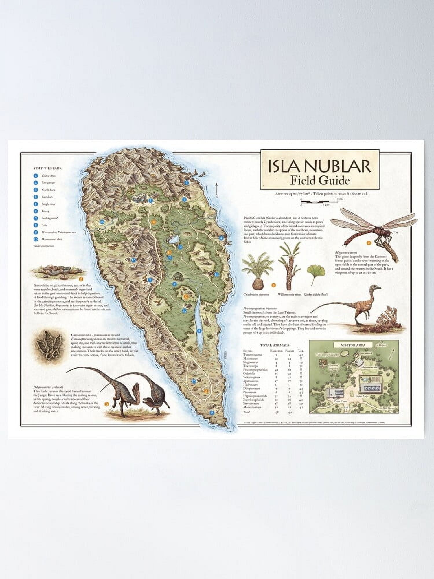 AatoeaX Isla Nublar Field Guide - Jurassic Park map Poster Modern Wall ...