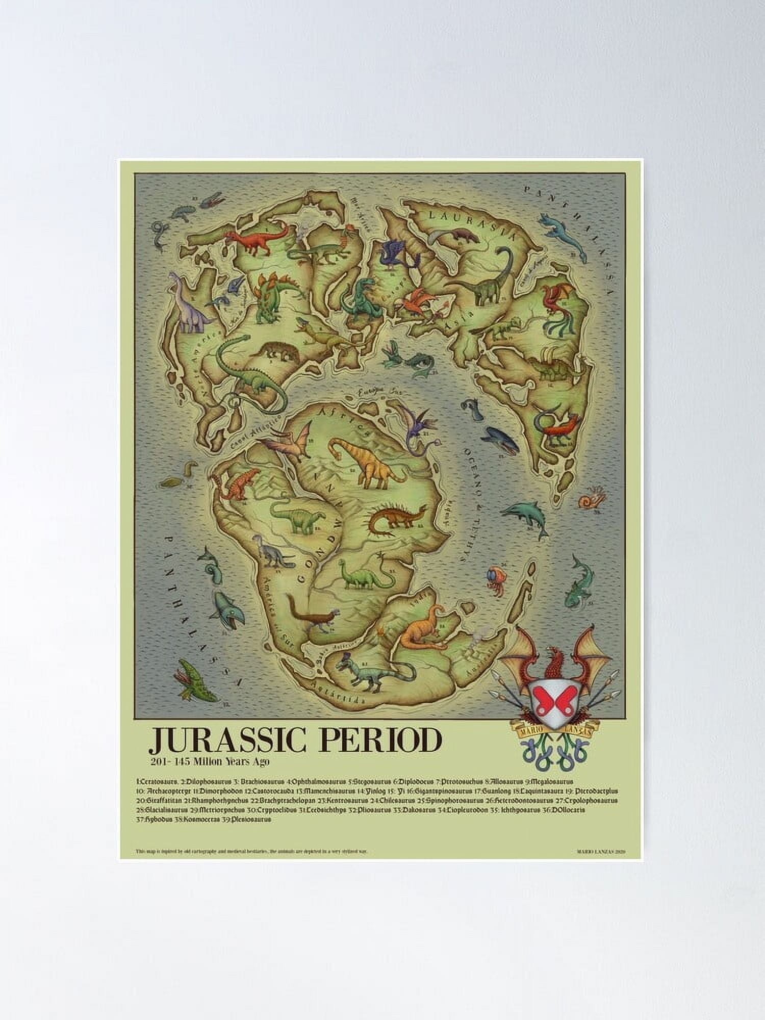AatoeaX JURASSIC PERIOD MAP (vintage style) medieval bestiary Poster ...