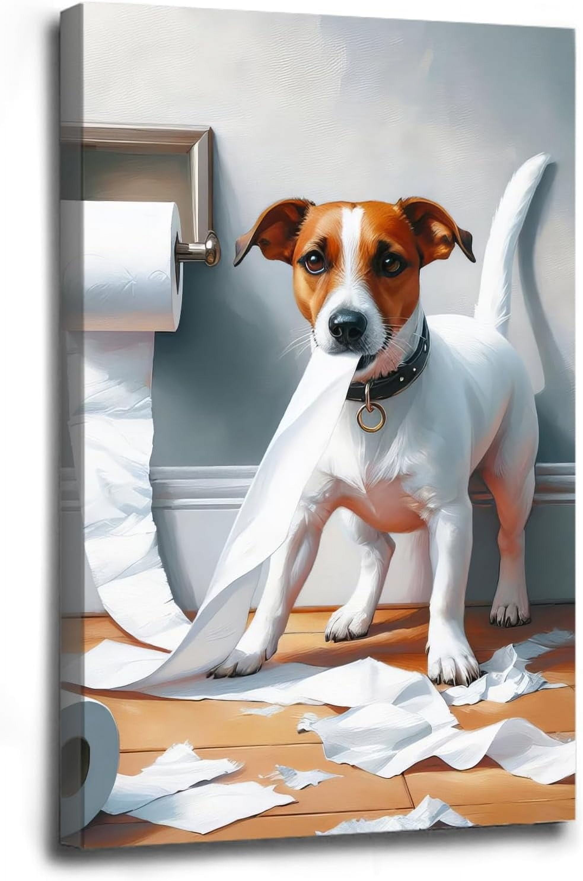 AatoeaX Jack Russell Dog Bathroom Prints Funny Toilet Paper Wall Art ...