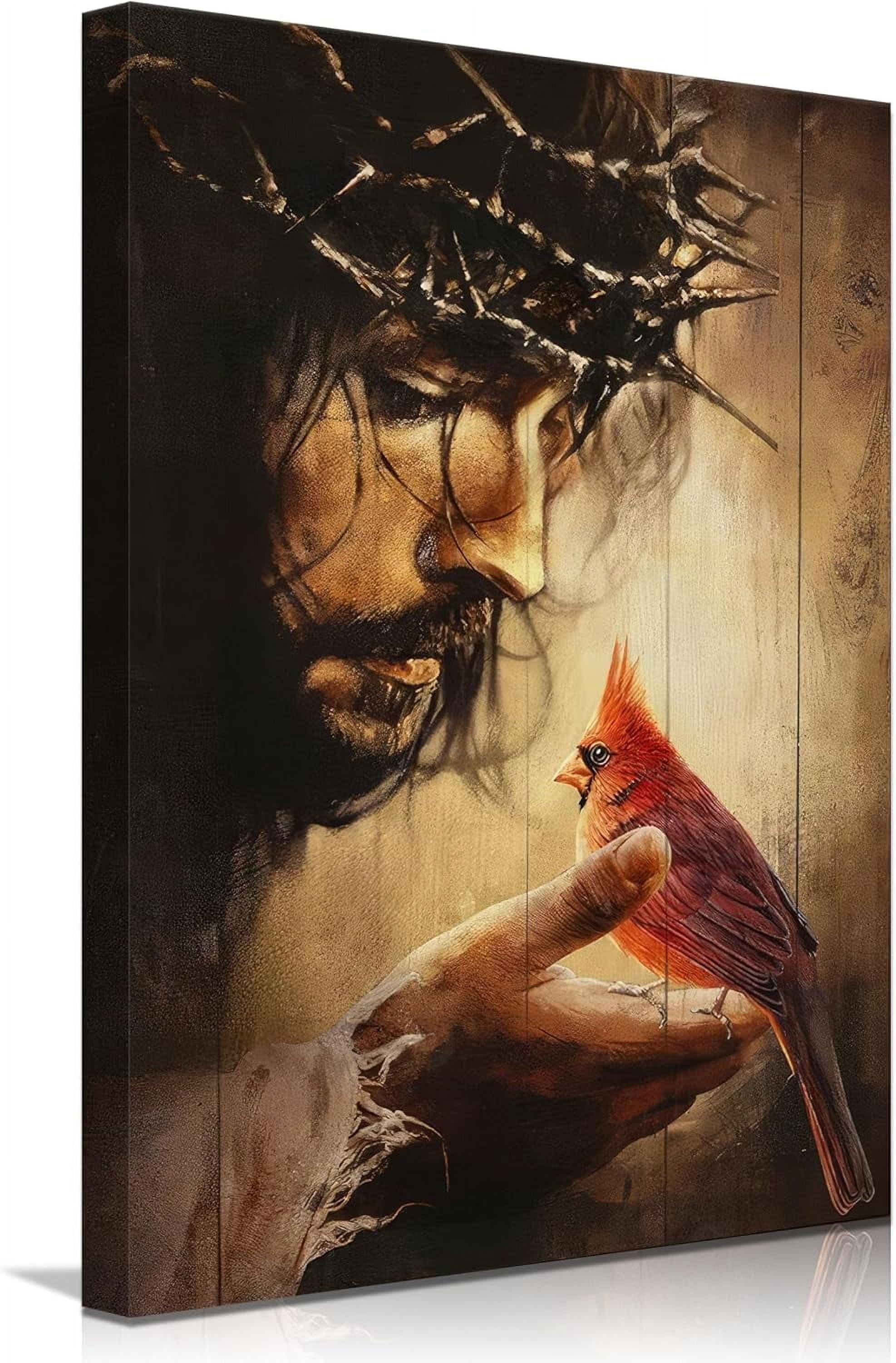 AatoeaX Jesus Canvas Wall Art Christian Decor With Red Birds Cardinal ...