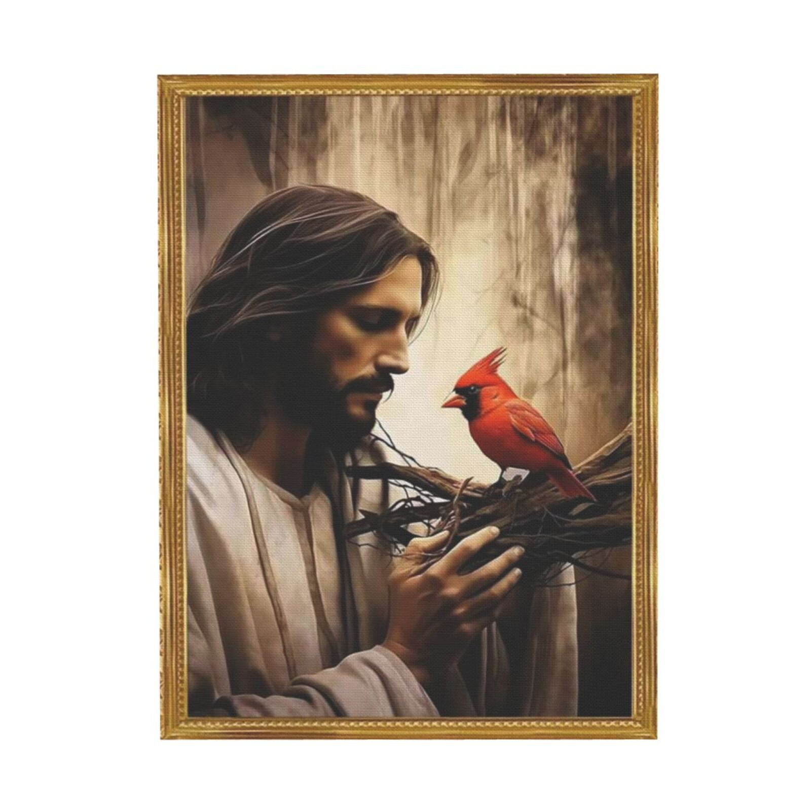 AatoeaX Jesus Canvas Wall Art Jesus with Red Birds Cardinal Picture ...
