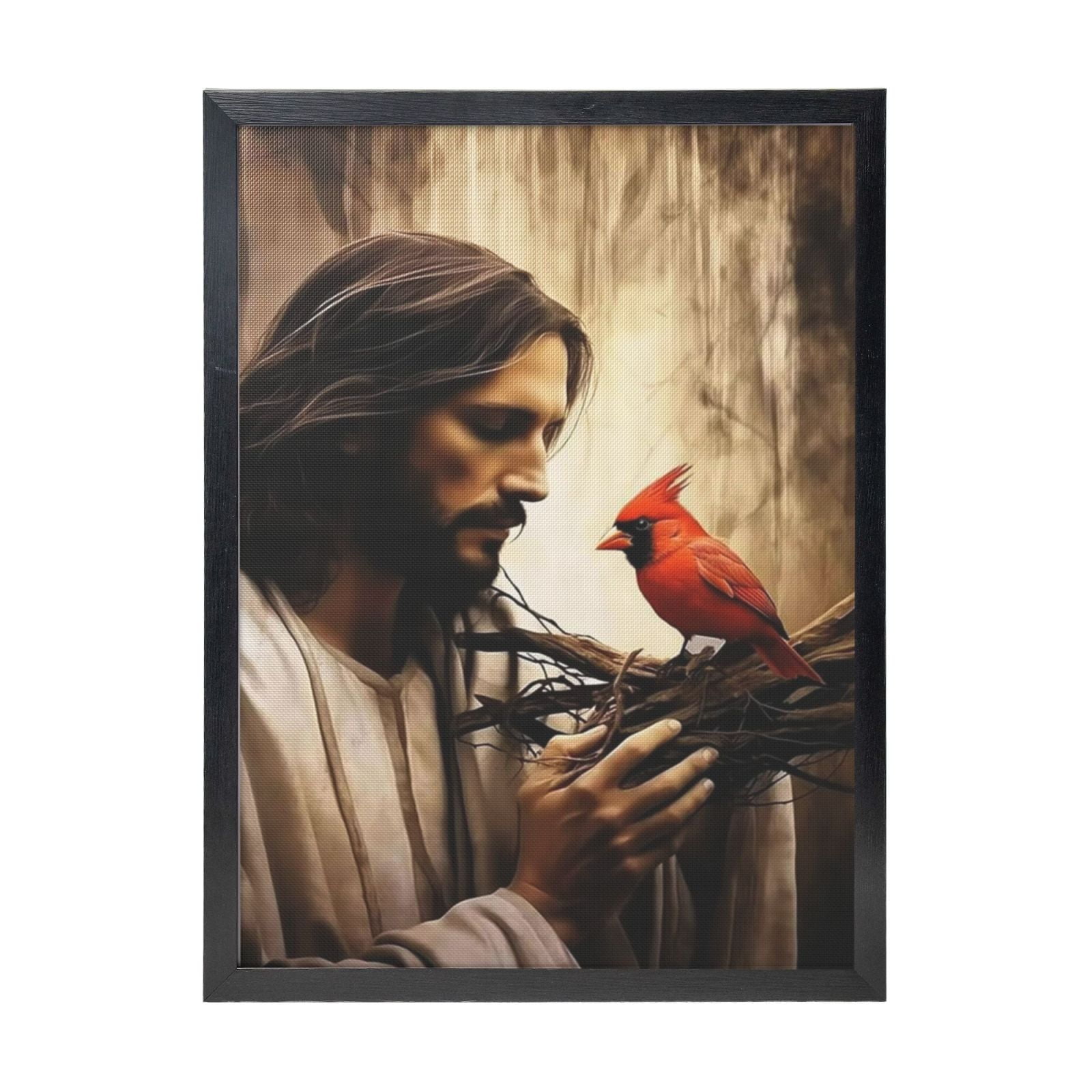 AatoeaX Jesus Canvas Wall Art Jesus with Red Birds Cardinal Picture ...