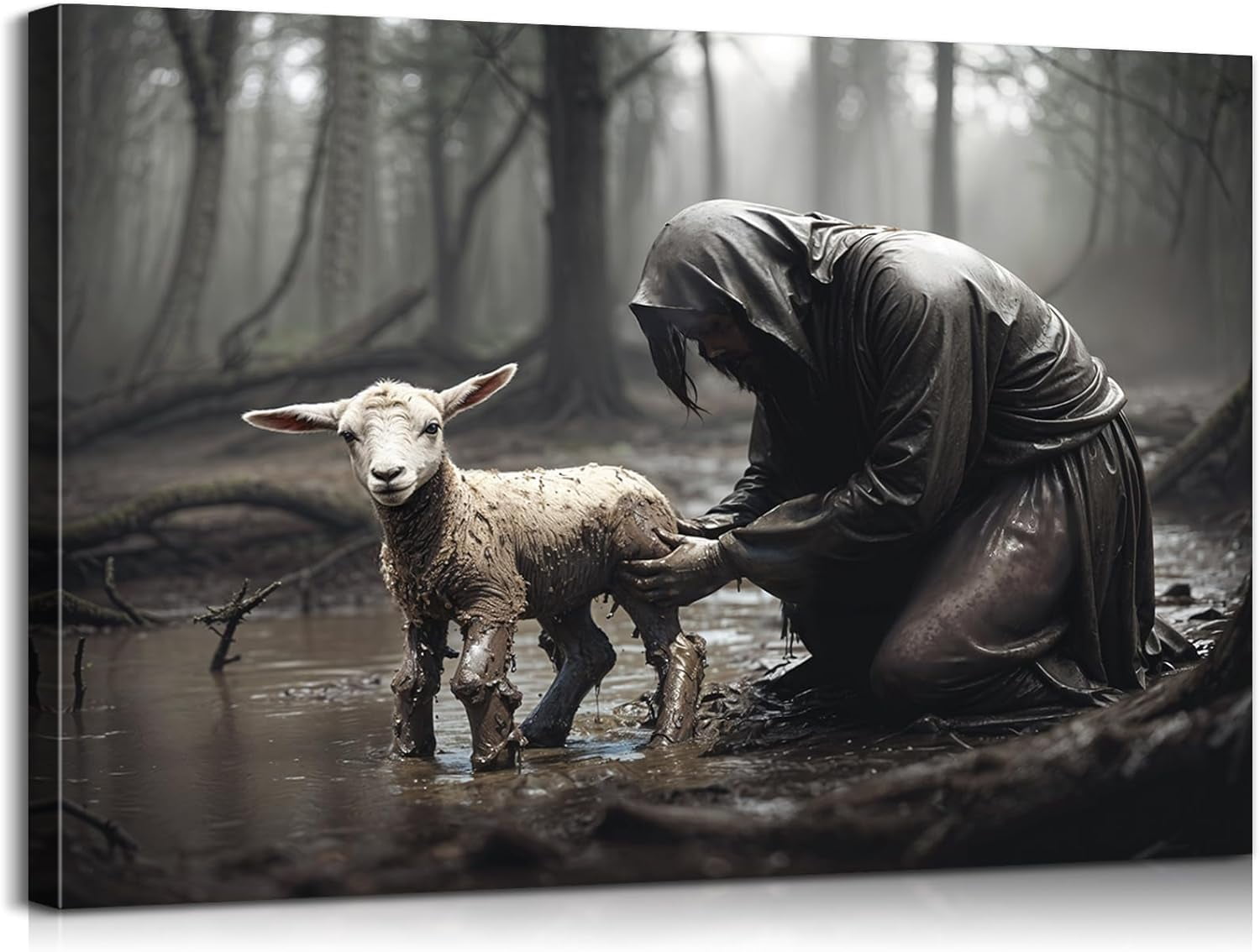 Jesus Wall Art Christian Wall Art Jesus and Lamb Canvas Wall Art Jesus ...