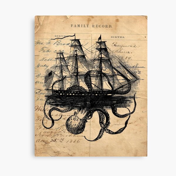 AatoeaX Kraken Attacking Ship on Ledger Design KAS947 Canvas Print ...