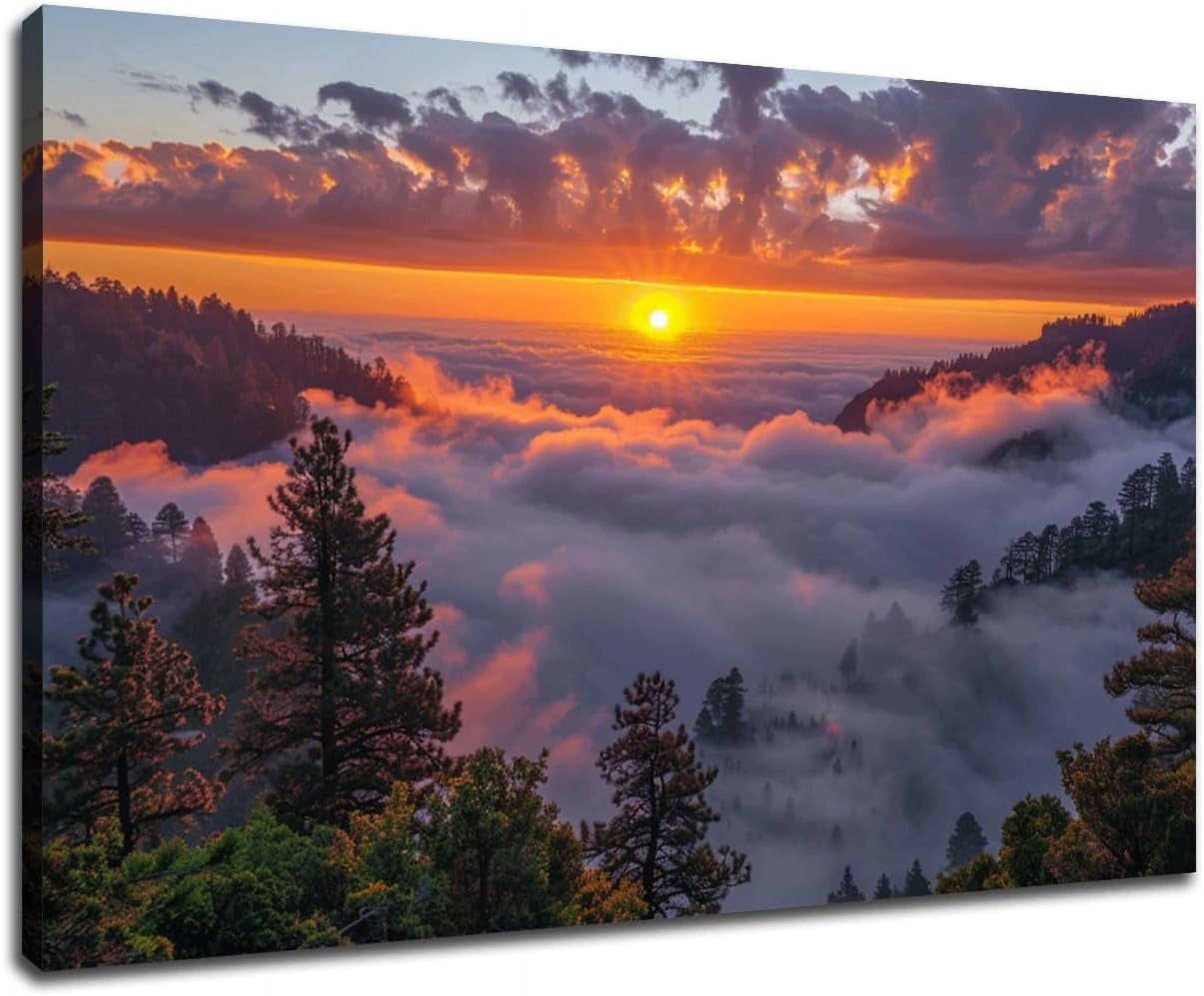 AatoeaX Landscape Canvas Wall Art Natural Scenery Clouds Big Trees Poster Print Sunset Theme ...