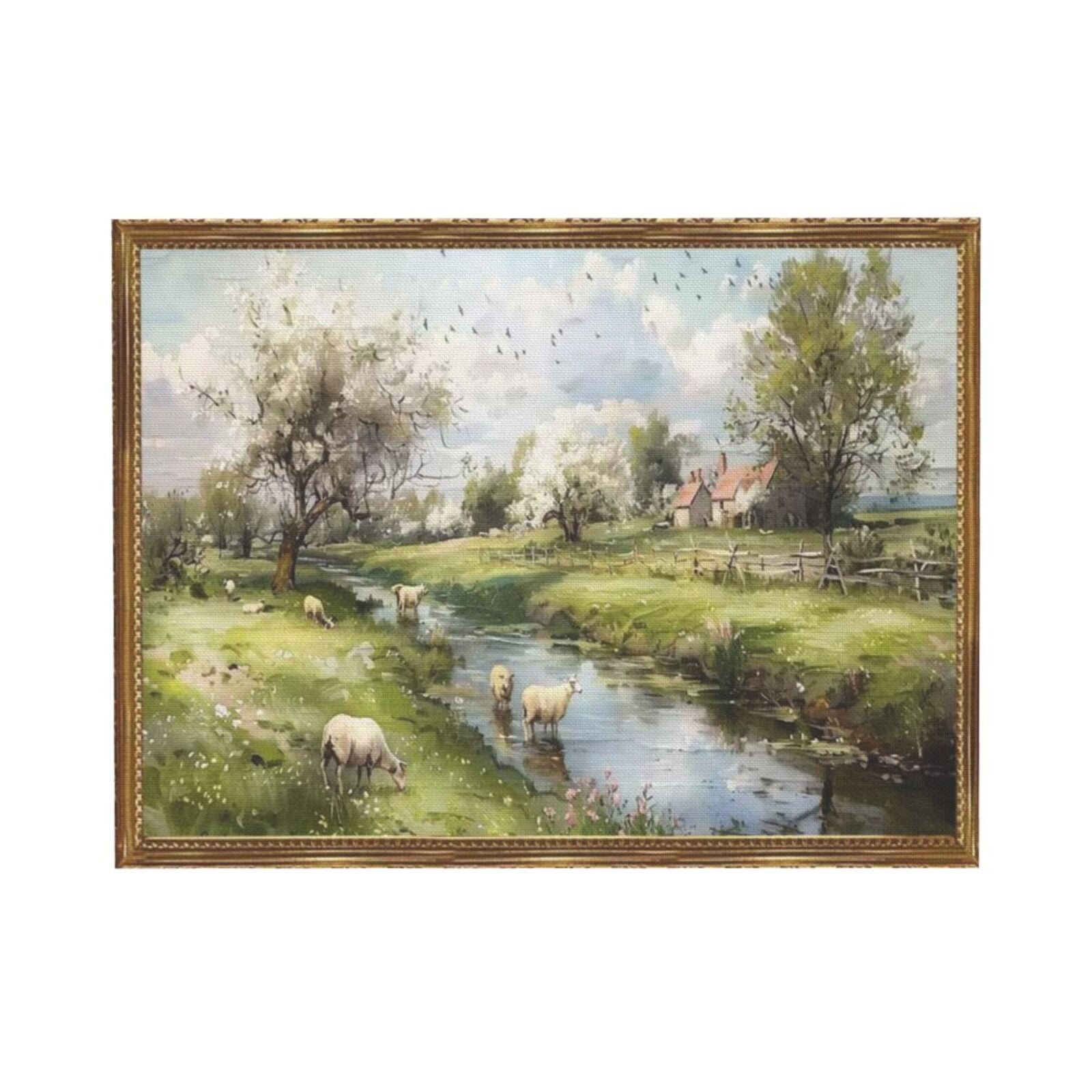 AatoeaX Landscape Wall Art, Rustic Riverside Farm Canvas Prints, Animal ...