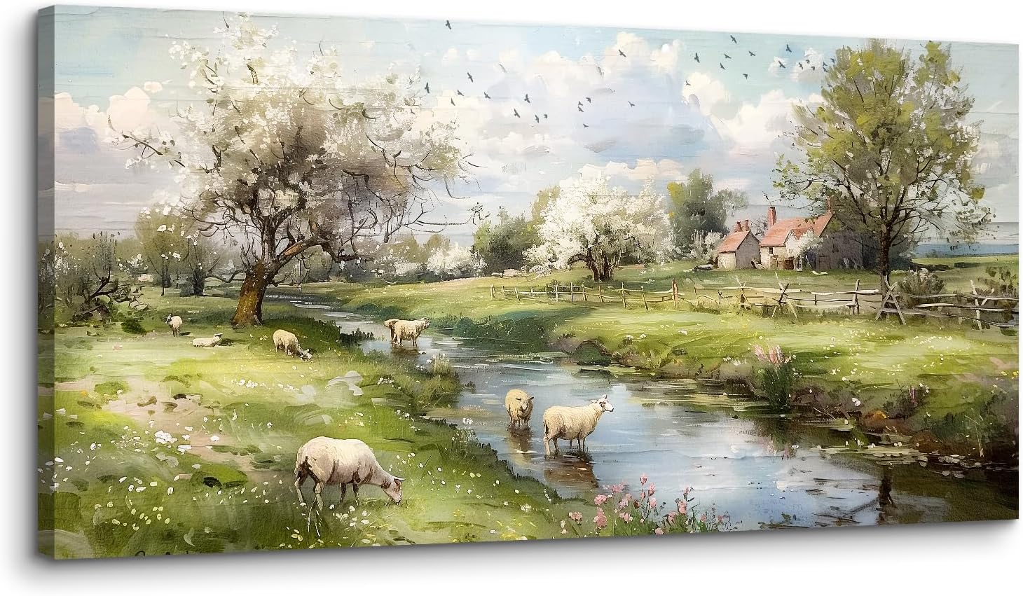 AatoeaX Landscape Wall Art, Rustic Riverside Farm Canvas Prints, Animal ...