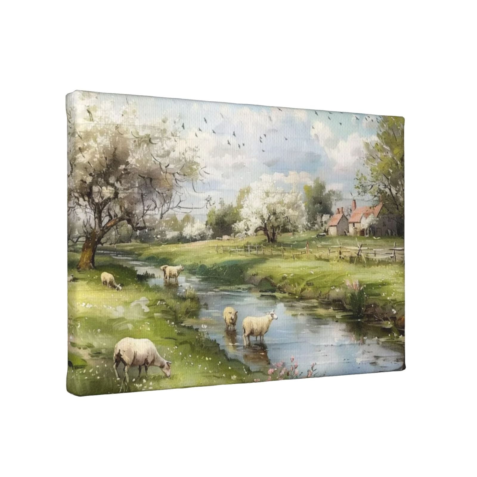 AatoeaX Landscape Wall Art, Rustic Riverside Farm Canvas Prints, Animal ...