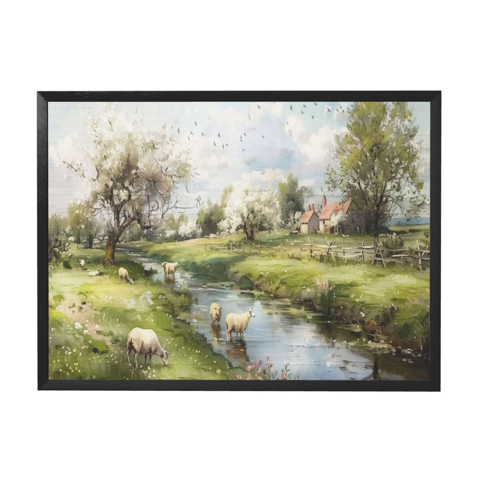 AatoeaX Landscape Wall Art, Rustic Riverside Farm Canvas Prints, Animal ...