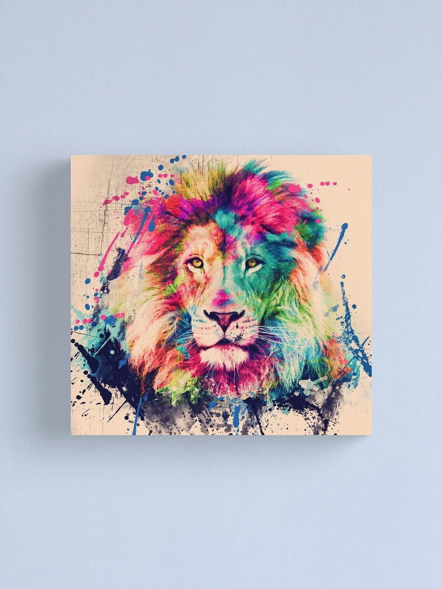 AatoeaX Lion Watercolor Splash Portrait Canvas Print Aesthetic Home ...