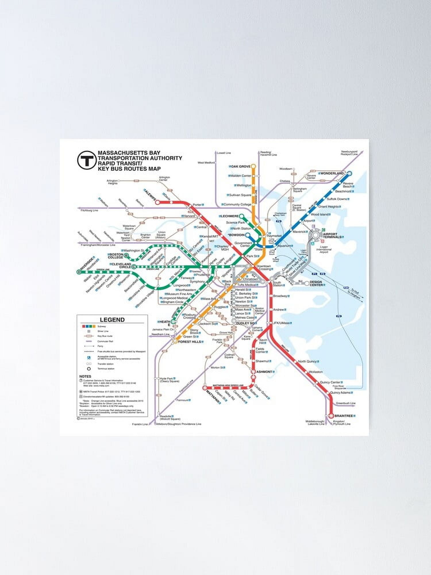 AatoeaX MBTA Massachusetts Transit Map Poster Aesthetic Home Decor ...