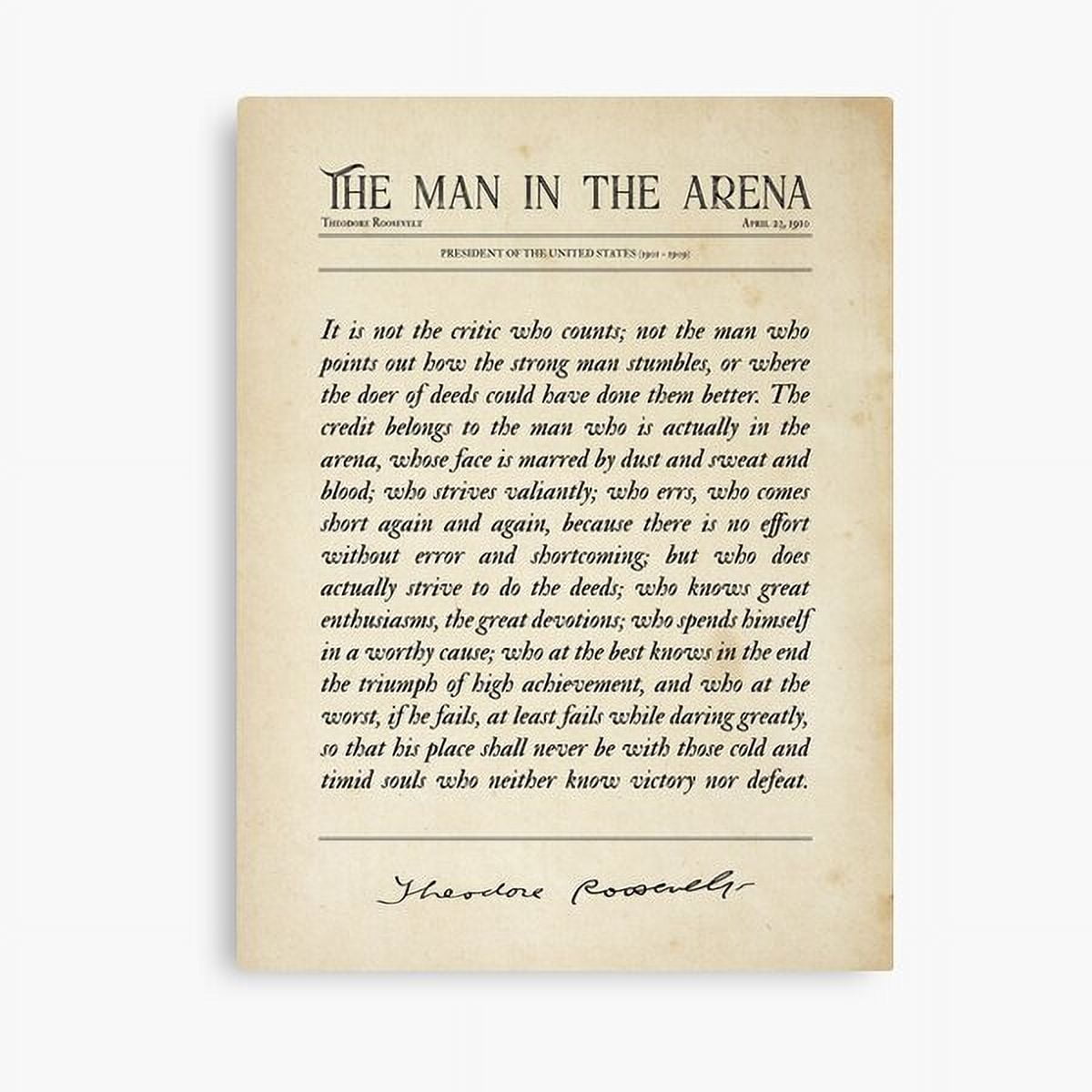 AatoeaX The Man in the Arena Poem by Theodore Roosevelt Canvas Print ...