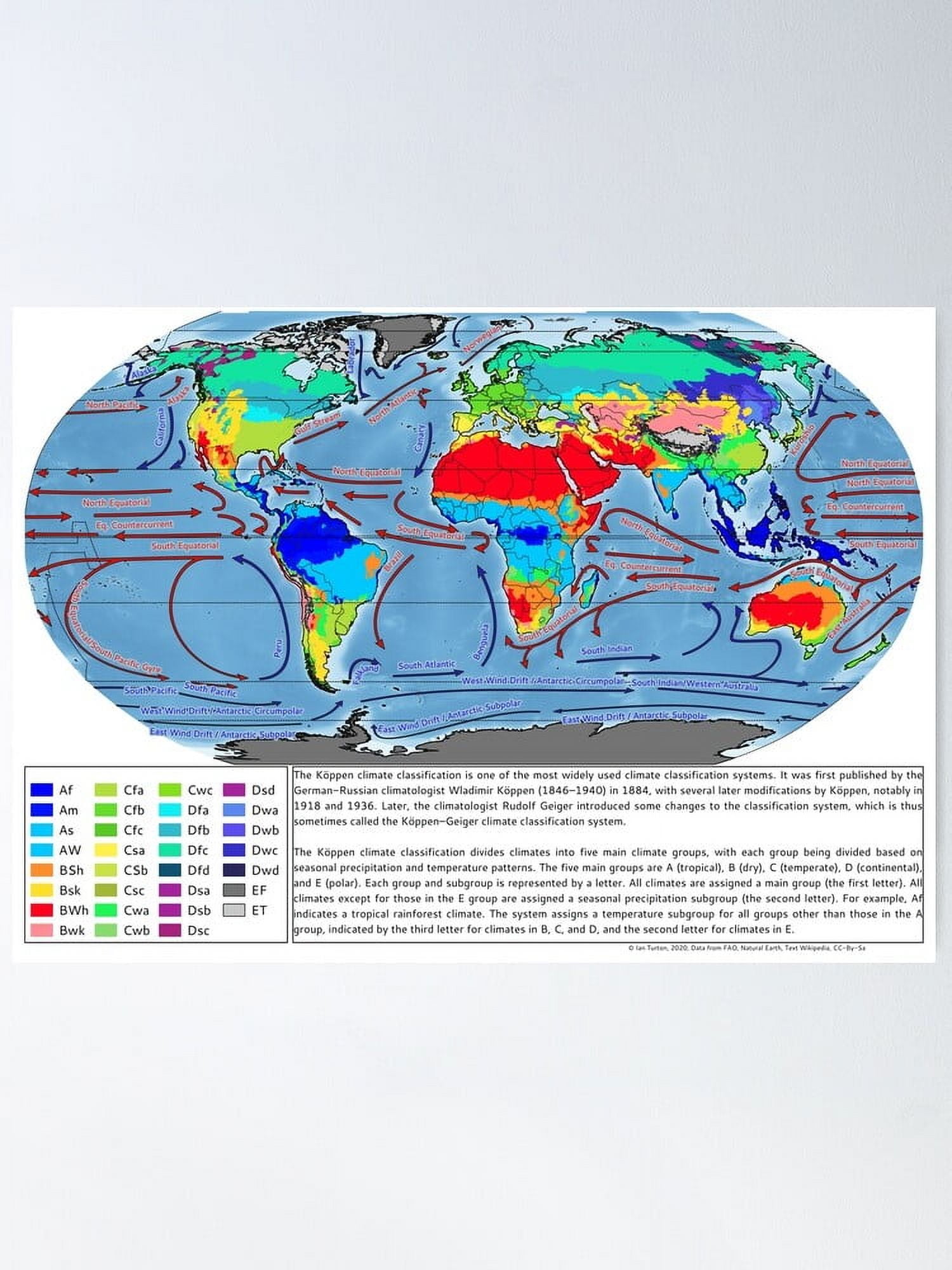 AatoeaX Map of Koppen Climate Zones and Ocean Currents Poster Modern ...