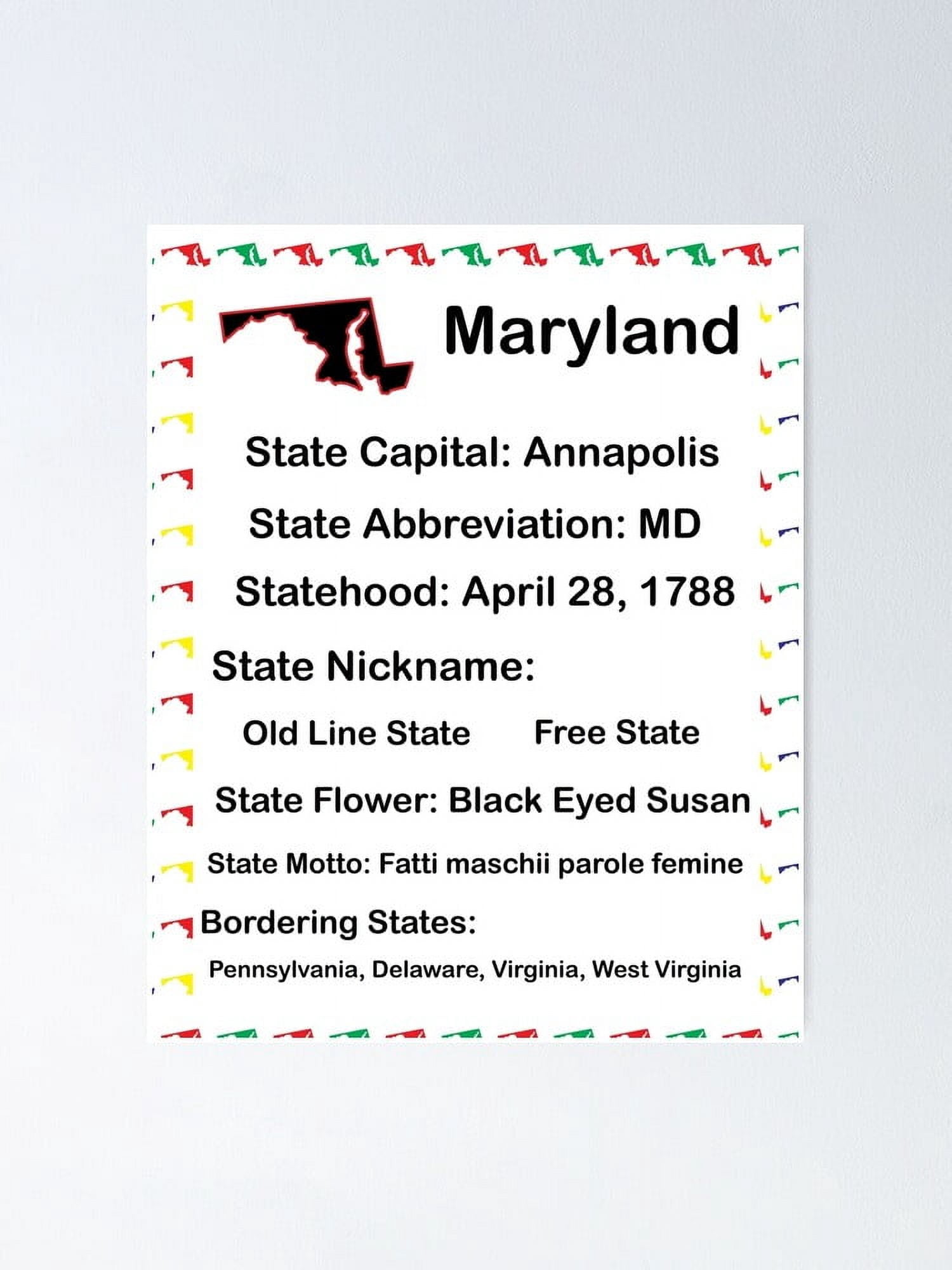 AatoeaX Maryland Educational US State Poster Modern Wall Art Canvas ...
