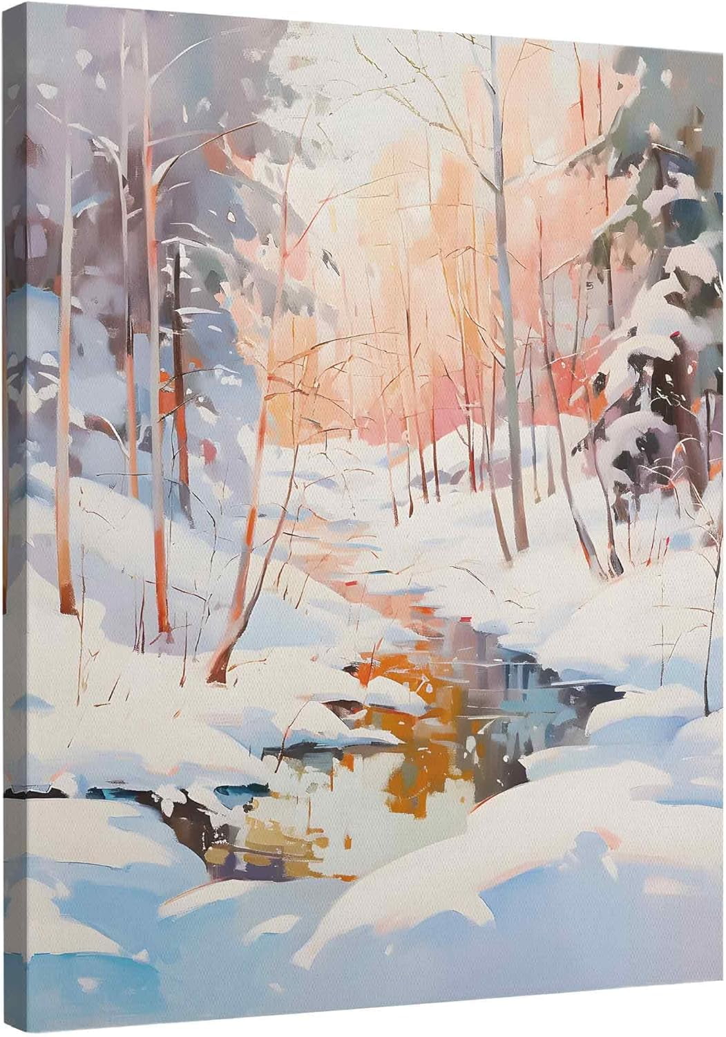 AatoeaX Maximalist Winter Snowy Woodland Stream Wall Art Decor, Vintage ...