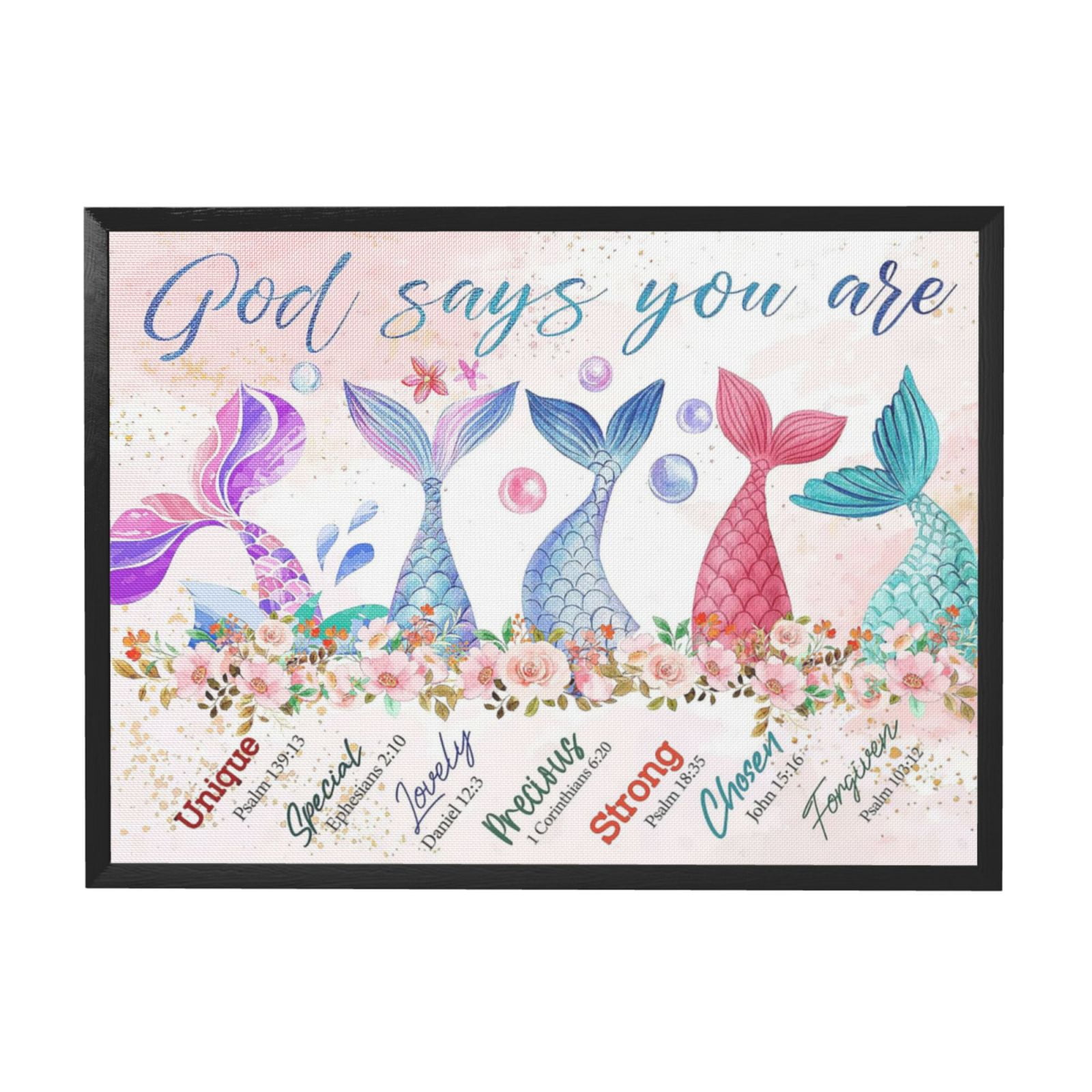 AatoeaX Mermaid Bathroom Wall Art God Says You Are Christian Canvas ...