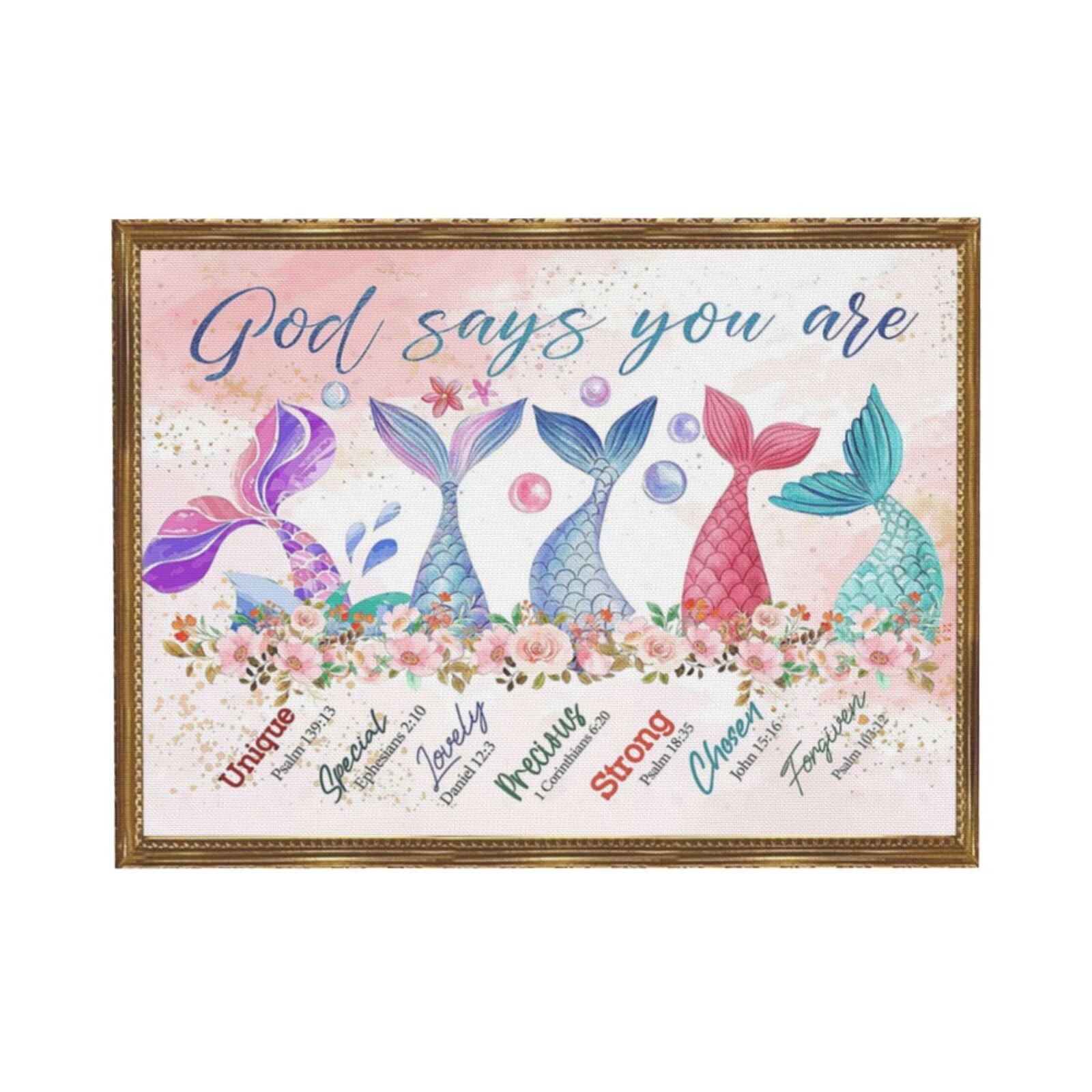 AatoeaX Mermaid Bathroom Wall Art God Says You Are Christian Canvas ...