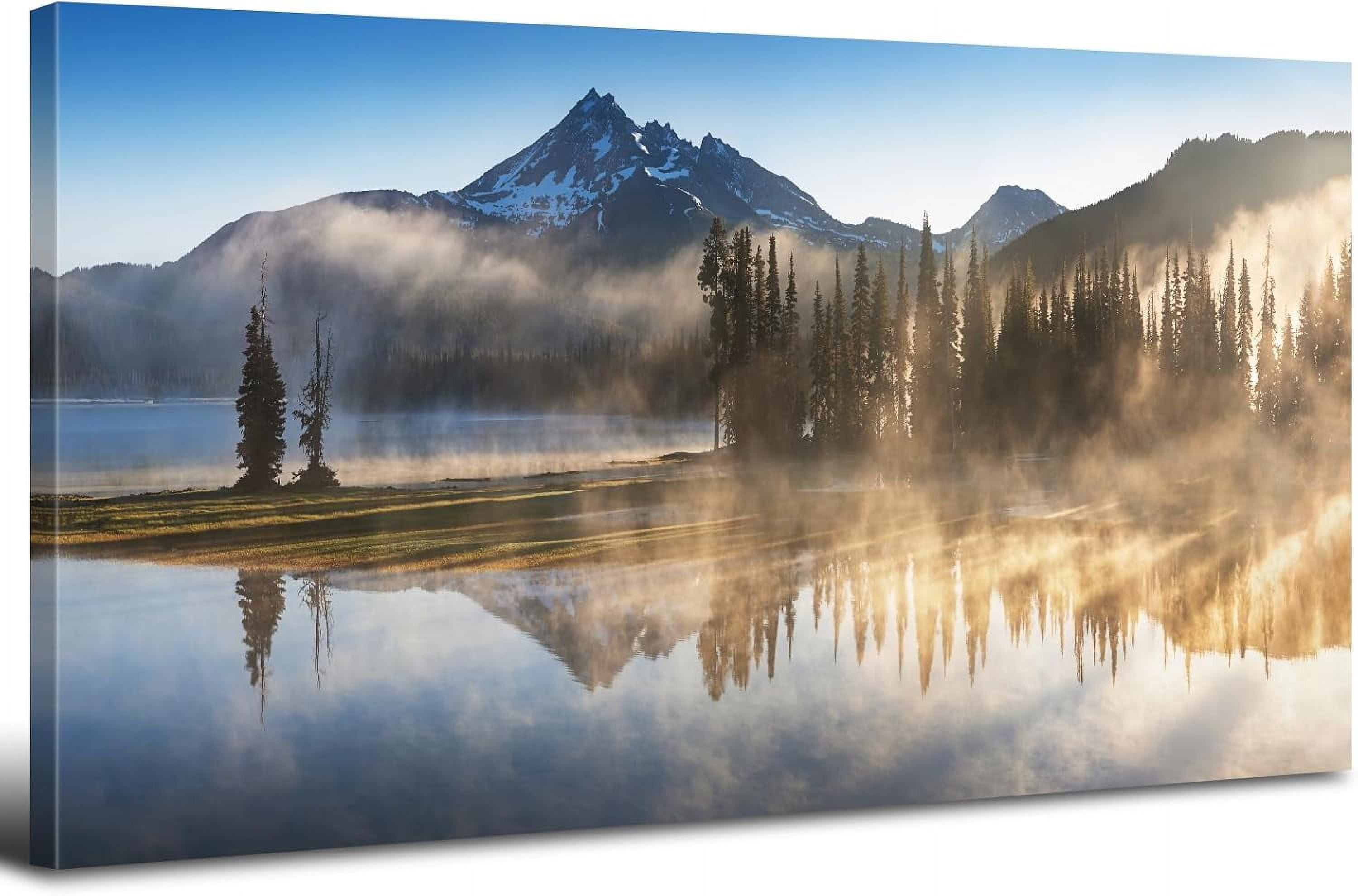 AatoeaX Misty Forest Canvas Wall Art Nature Mountain Painting Lake ...