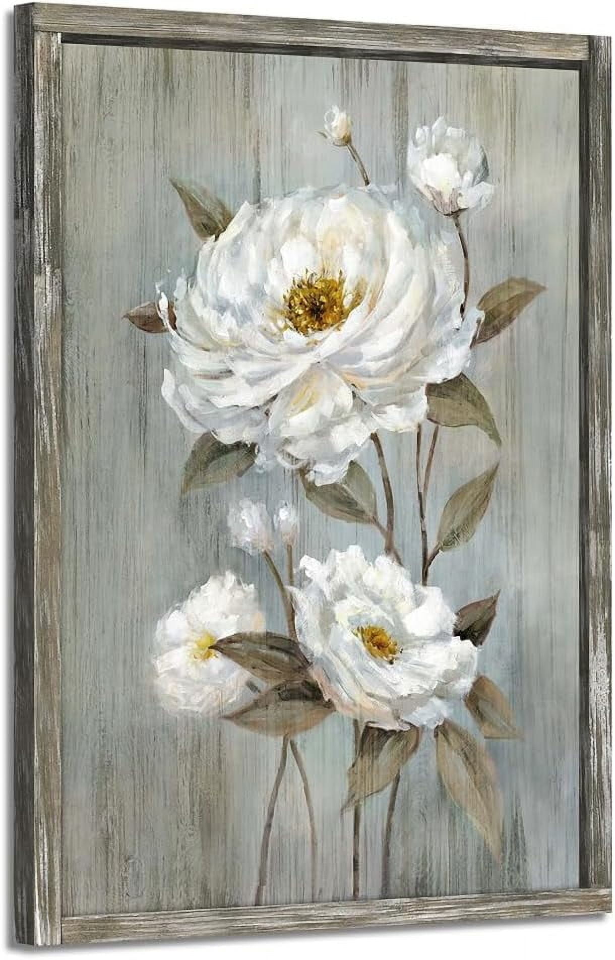 AatoeaX Modern Floral Wall Art: Rustic White Flower Oil Painting ...