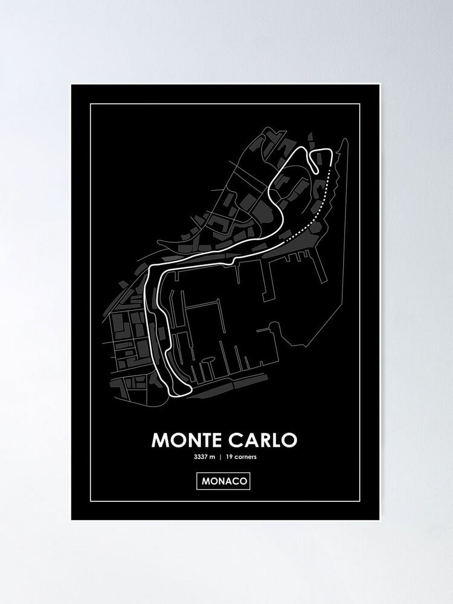 AatoeaX Monte Carlo - Monaco Track Map WHITE Poster Modern Wall Art ...