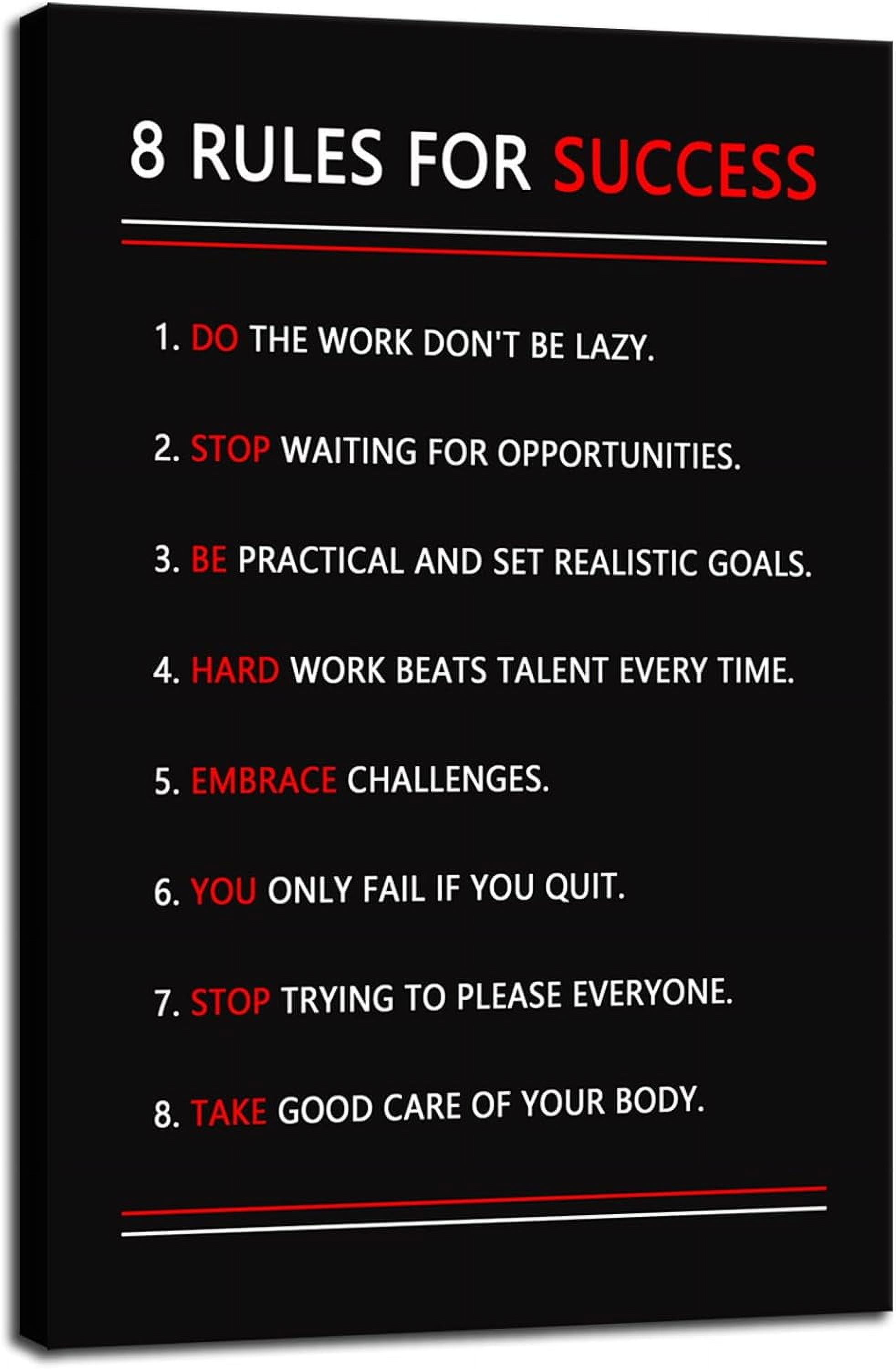 AatoeaX Motivational Canvas Wall Art 8 Rules For Success Inspirational ...