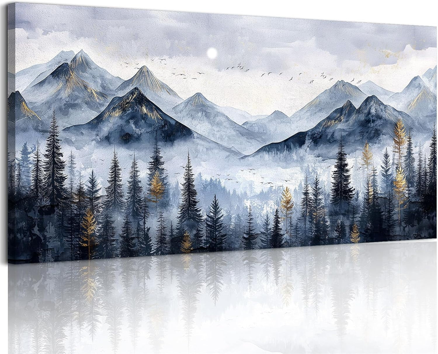 AatoeaX Mountain Landscape Wall Art, Misty Forest Canvas Prints, Blue ...