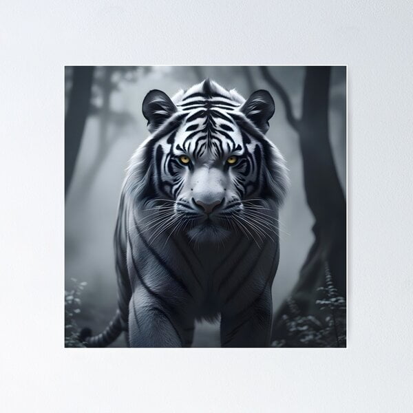 AatoeaX Mystical Black and White Tiger Art – Monochrome Jungle Poster ...